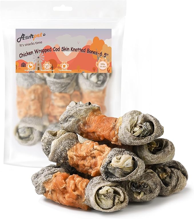 Amazon.com : ASMPET Chicken Wrapped Cod Fish Skin Knotted Bones 6.5 ...