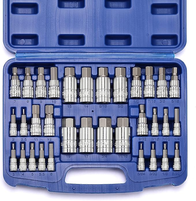 CASOMAN 33 Piece Master Hex Bit Socket Set, S2 Steel, SAE and Metric ...