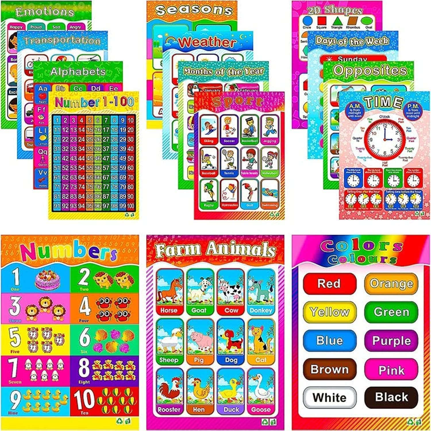 BPA® 15 Pack Educational Posters for Preschool Kids Classroom Learning ...
