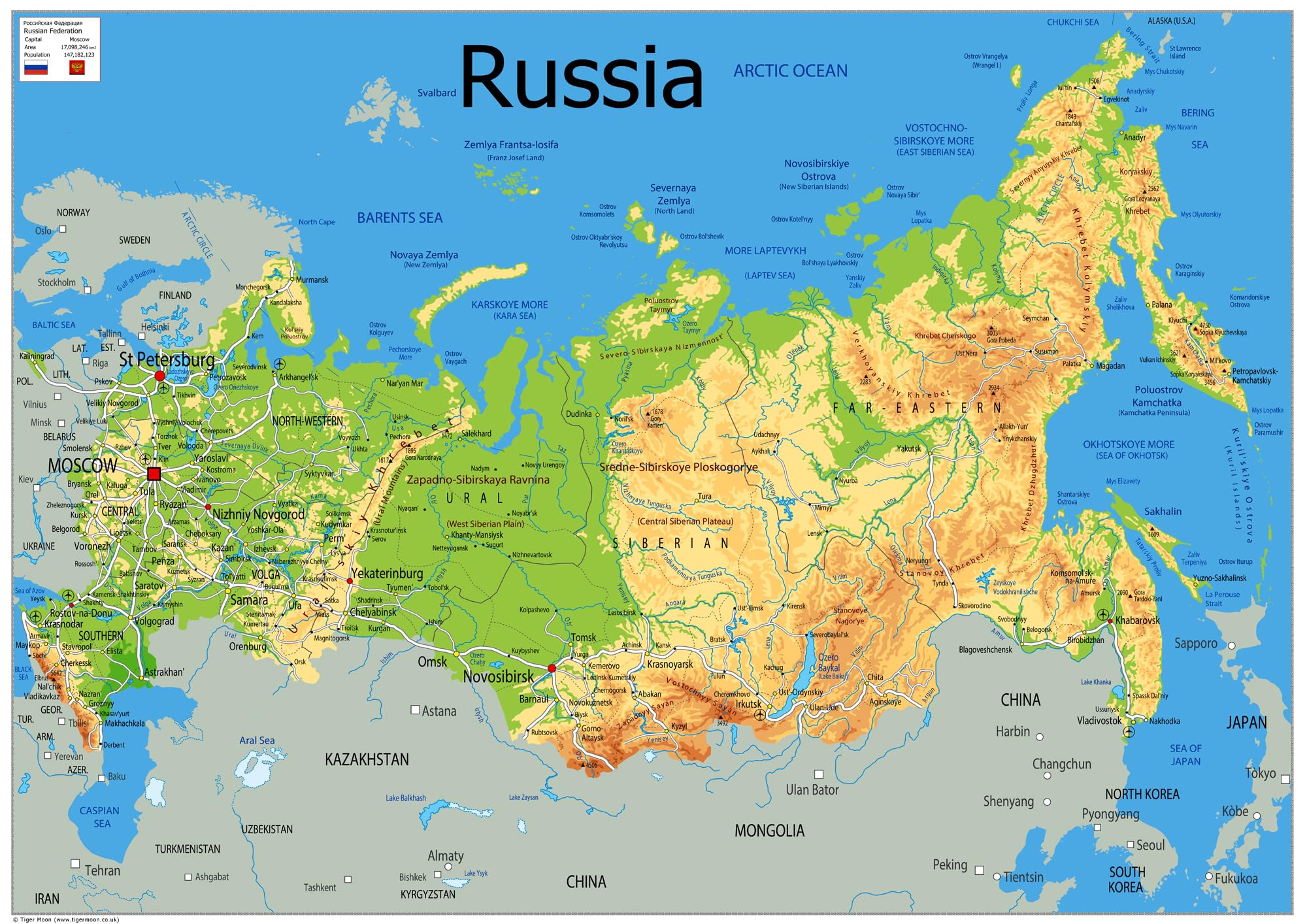 Physical Map of Russia - The Oxford Collection - Size A1 - Paper ...