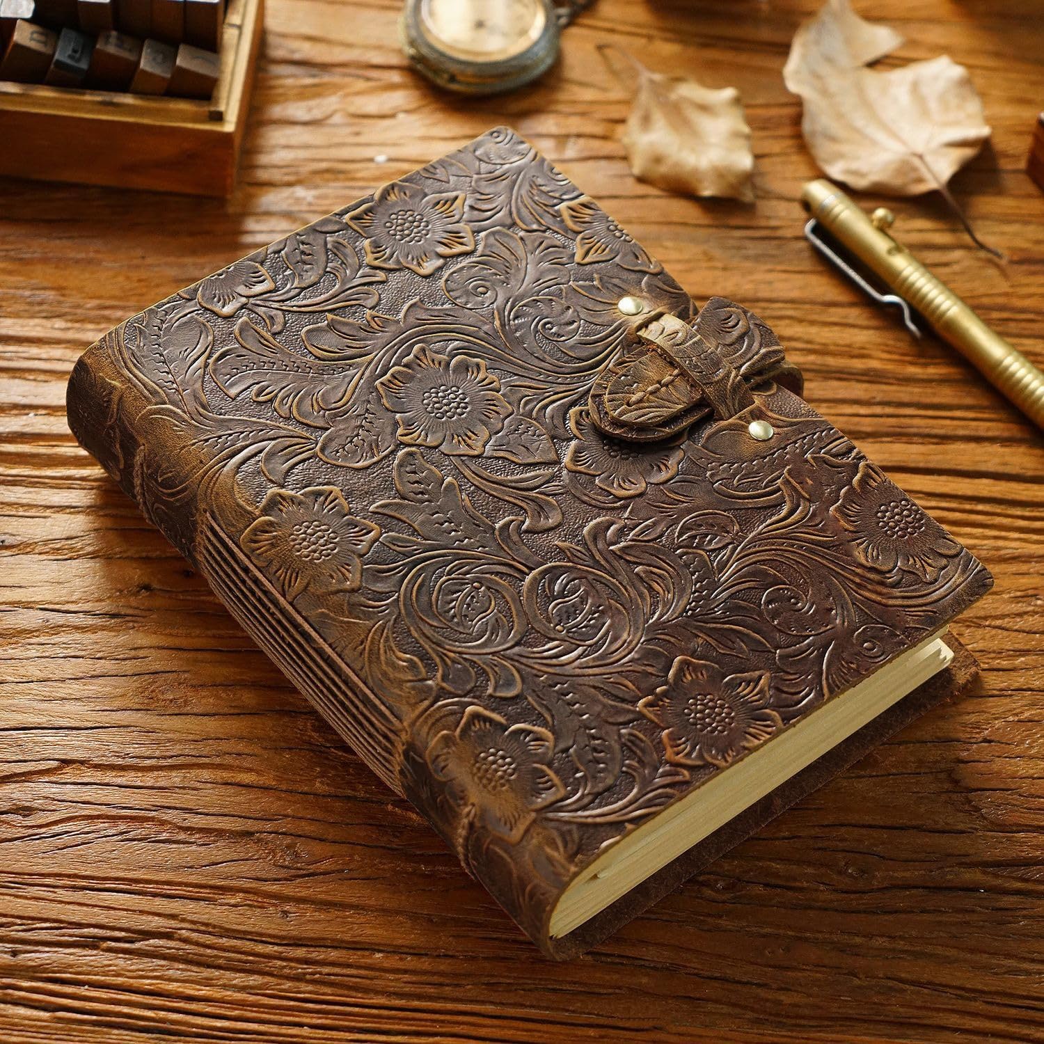 Amazon.com : Acidea Leather Journal Notebook, Embossed Genuine Leather ...