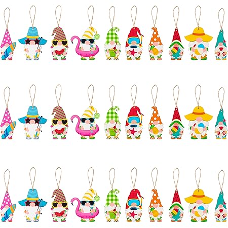 Amazon.com: 40 Pcs Summer Wooden Gnome Hanging Ornaments for Tree ...