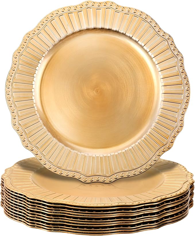 Amazon.com | Dicunoy 12 Pack Charger Plates, 13Inch Plastic Gold Dinner ...