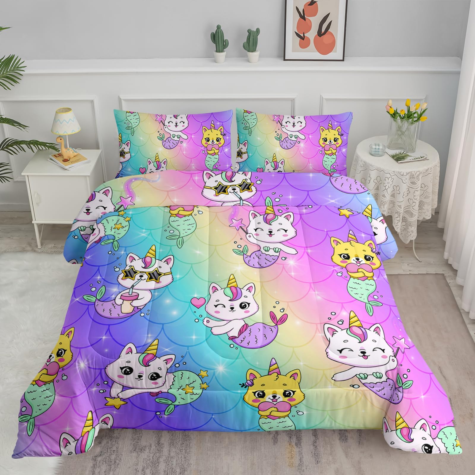 Amazon.com: Cute Cartoon Cat Twin Comforter Set for Girls Boys Pet Cats ...