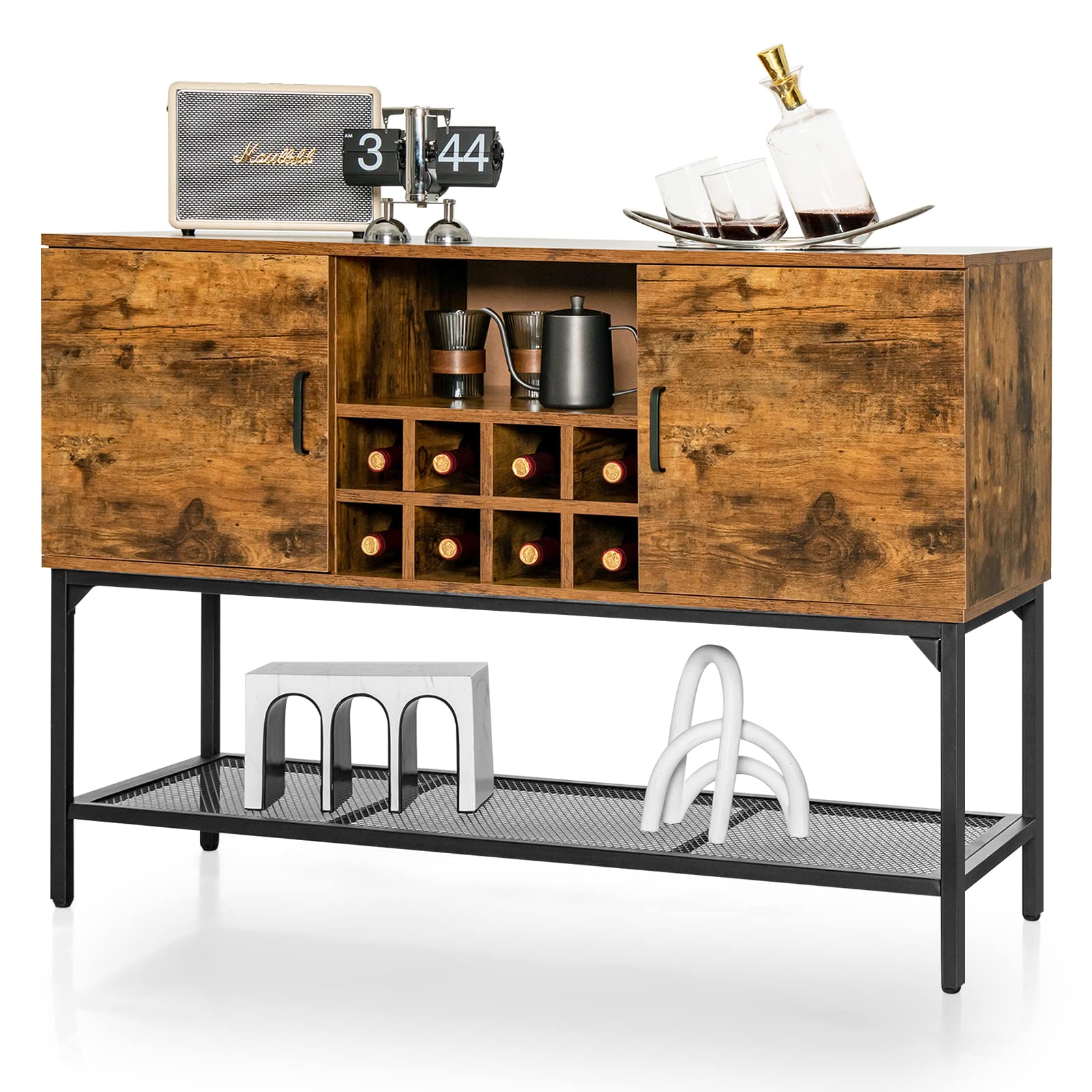 COSTWAY Industrial Buffet Sideboard, Wooden Storage Cabinet with Wine ...