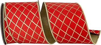 Amazon.com: Reliant Ribbon Diamond Stripes Deluxe Wired Edge, Red/Gold ...