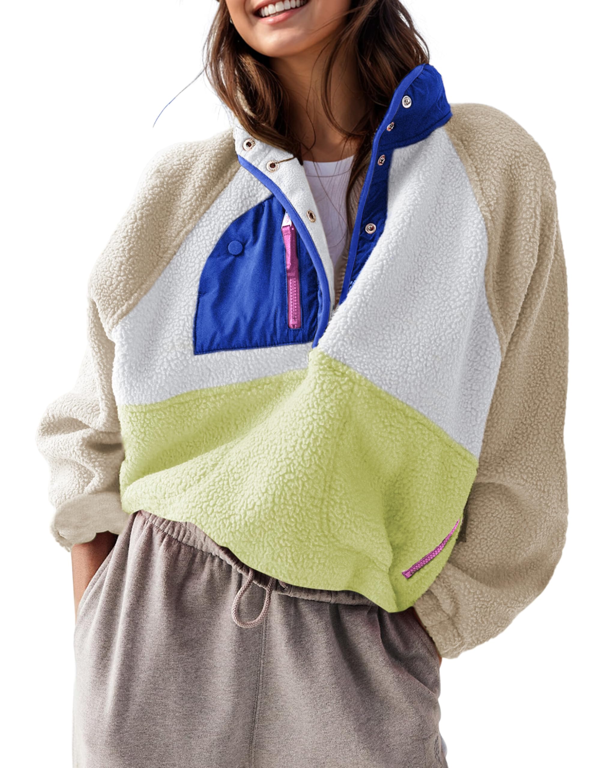 AMEBELLE Women’s Lightweight Fleece Pullover Jacket Cropped Fall Winter ...