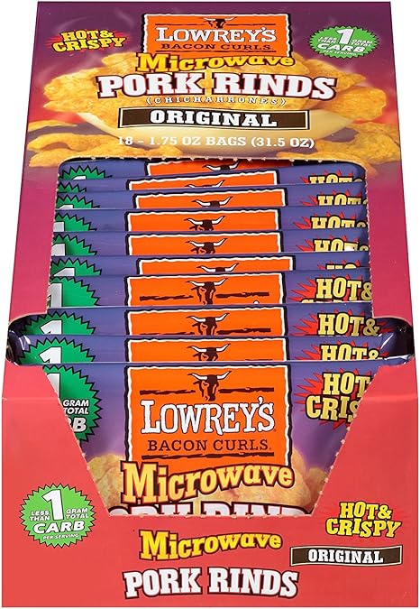 Lowrey's Original Bacon Curls, Microwave Pork Rinds (Chicharrones), 1. ...