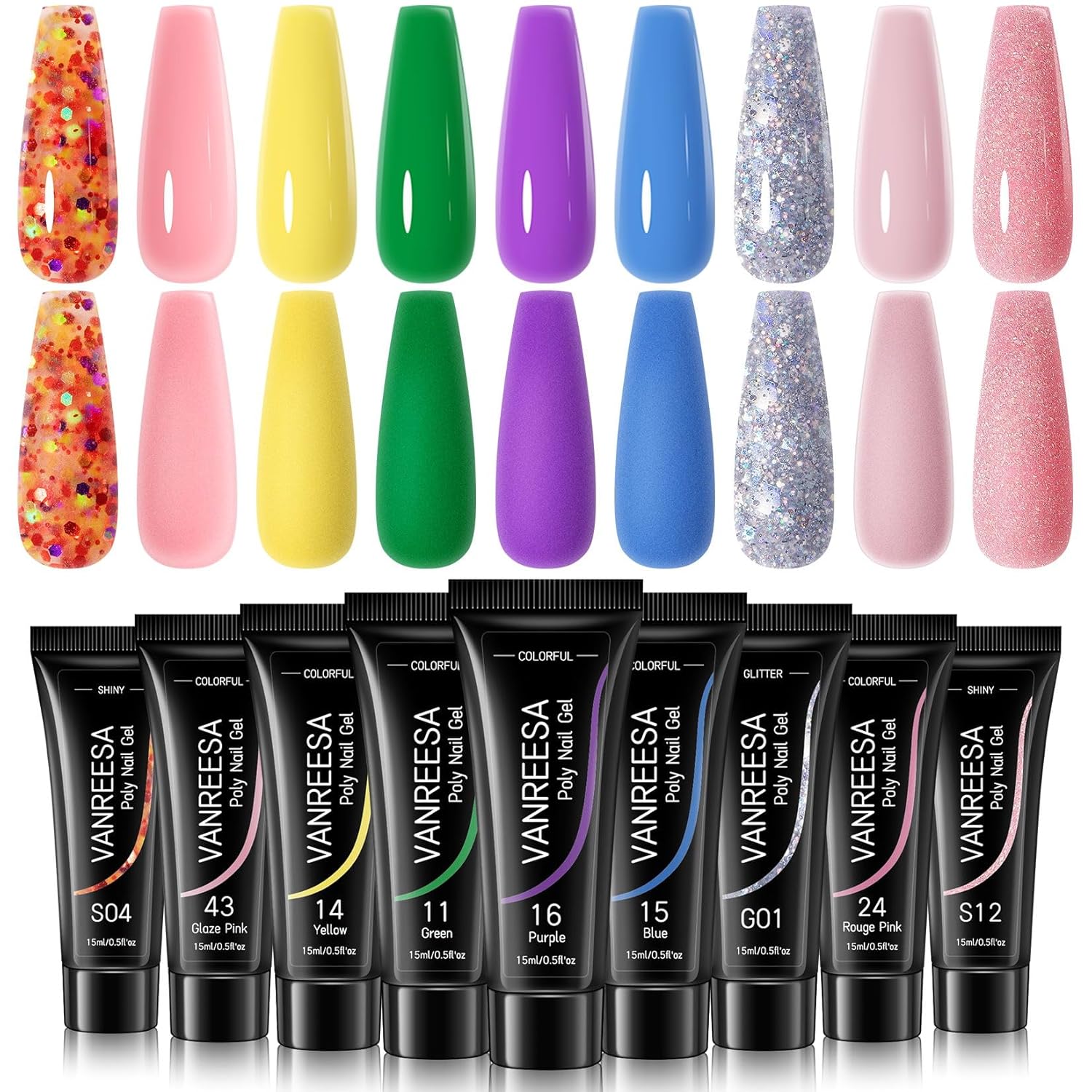 Amazon.com : VANREESA Poly Nail Gel Kit 9 Pcs Poly Nail Gel Colors Red ...