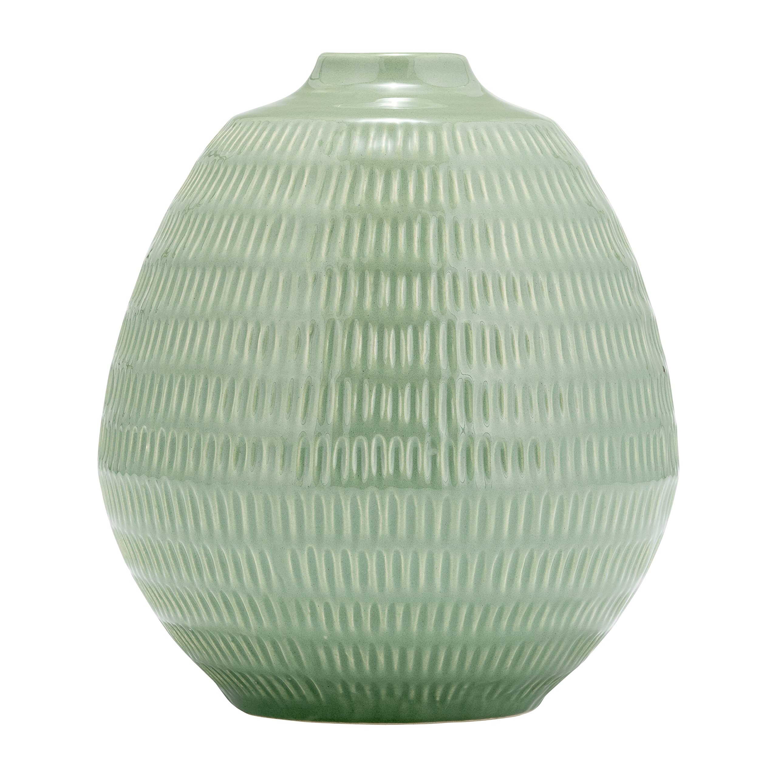 Amazon.com: 7" Ceramic Oval Vase - Contemporary Dark Sage Green Etched ...