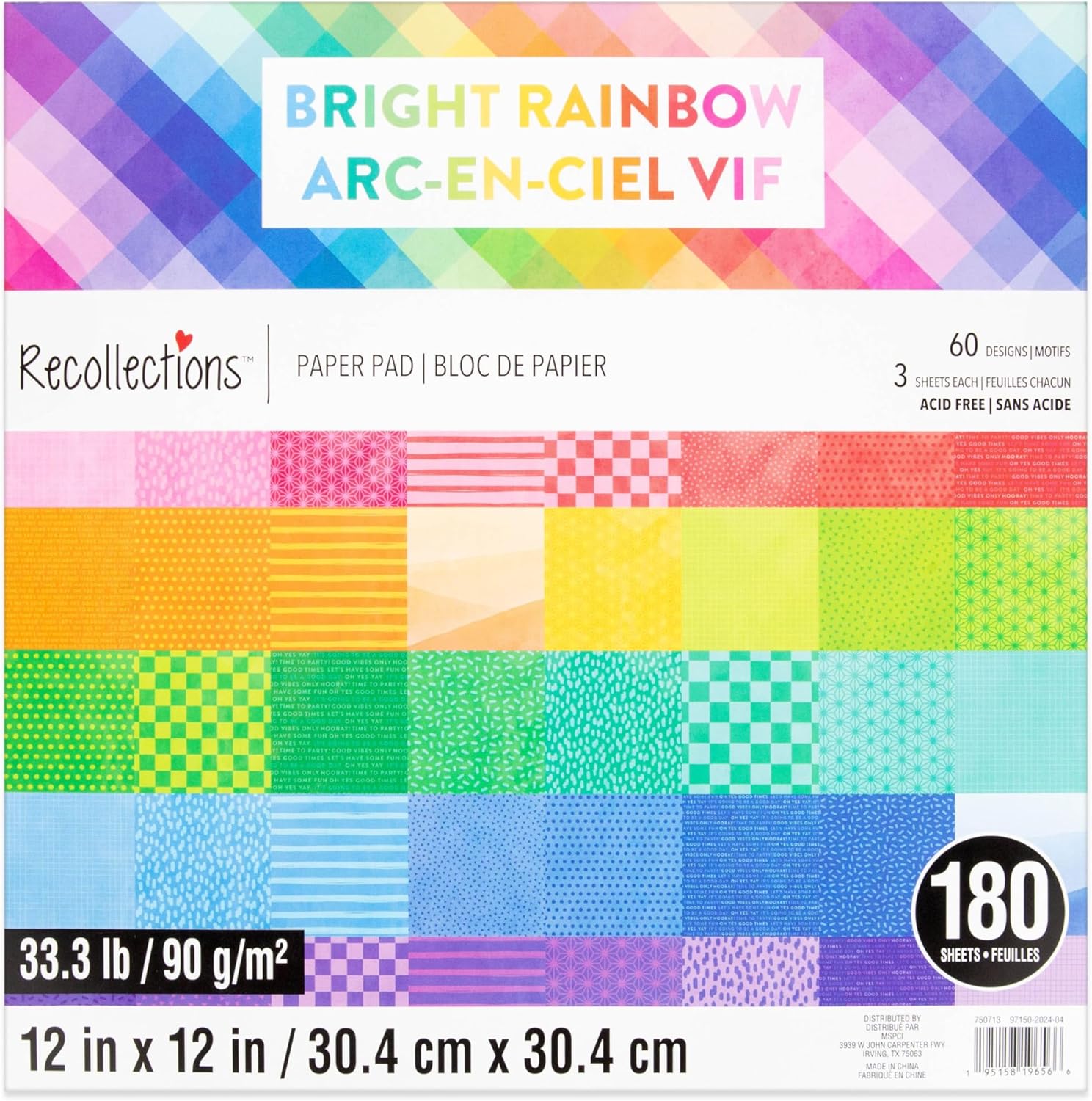Amazon.com: 12" x 12" Bright Rainbow Paper Pad by Recollections ...