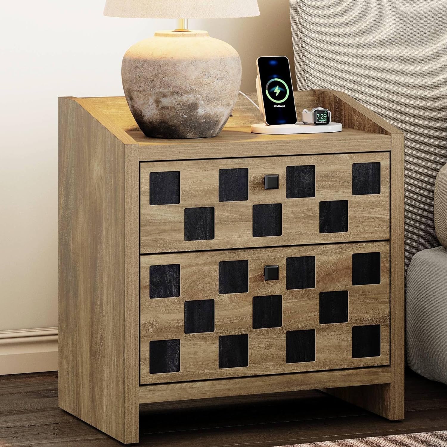 Amazon.com: SICOTAS Wide Night Stand with Charging Station and USB-C ...