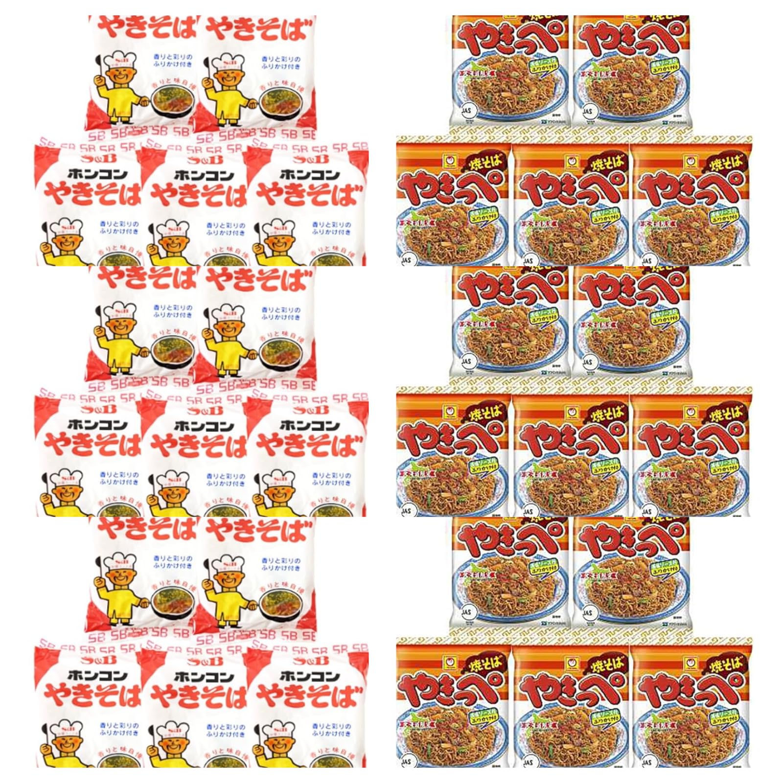 Amazon | SB ホンコンやきそば (15袋) マルちゃん やきっぺ (15袋) 食べ比べ オリジナルティッシュ セット | ノーブランド品 | 焼きそば 通販