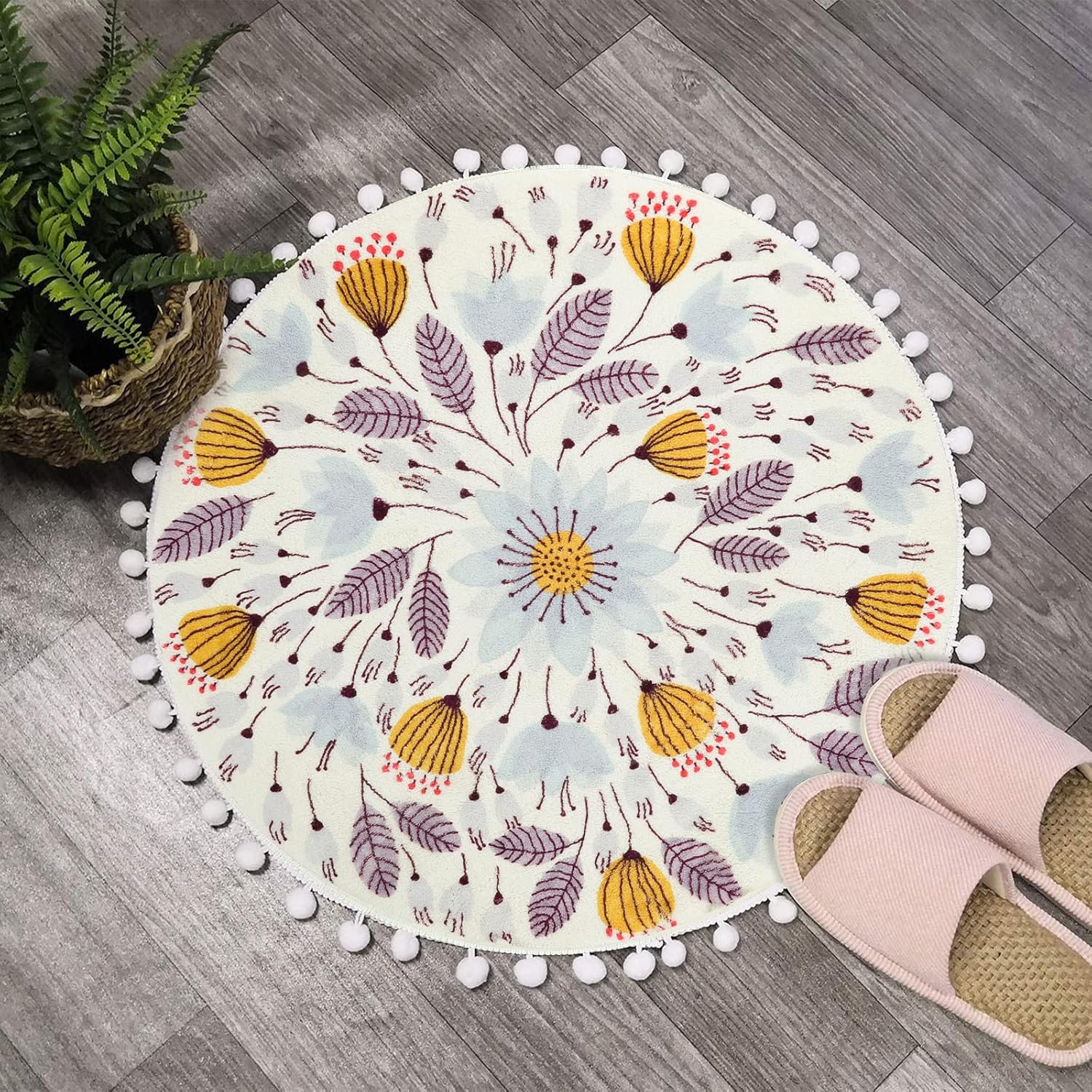 Amazon.com: Uphome Small Round Rug 2’ Circle Cute Bath Mat with Pom ...