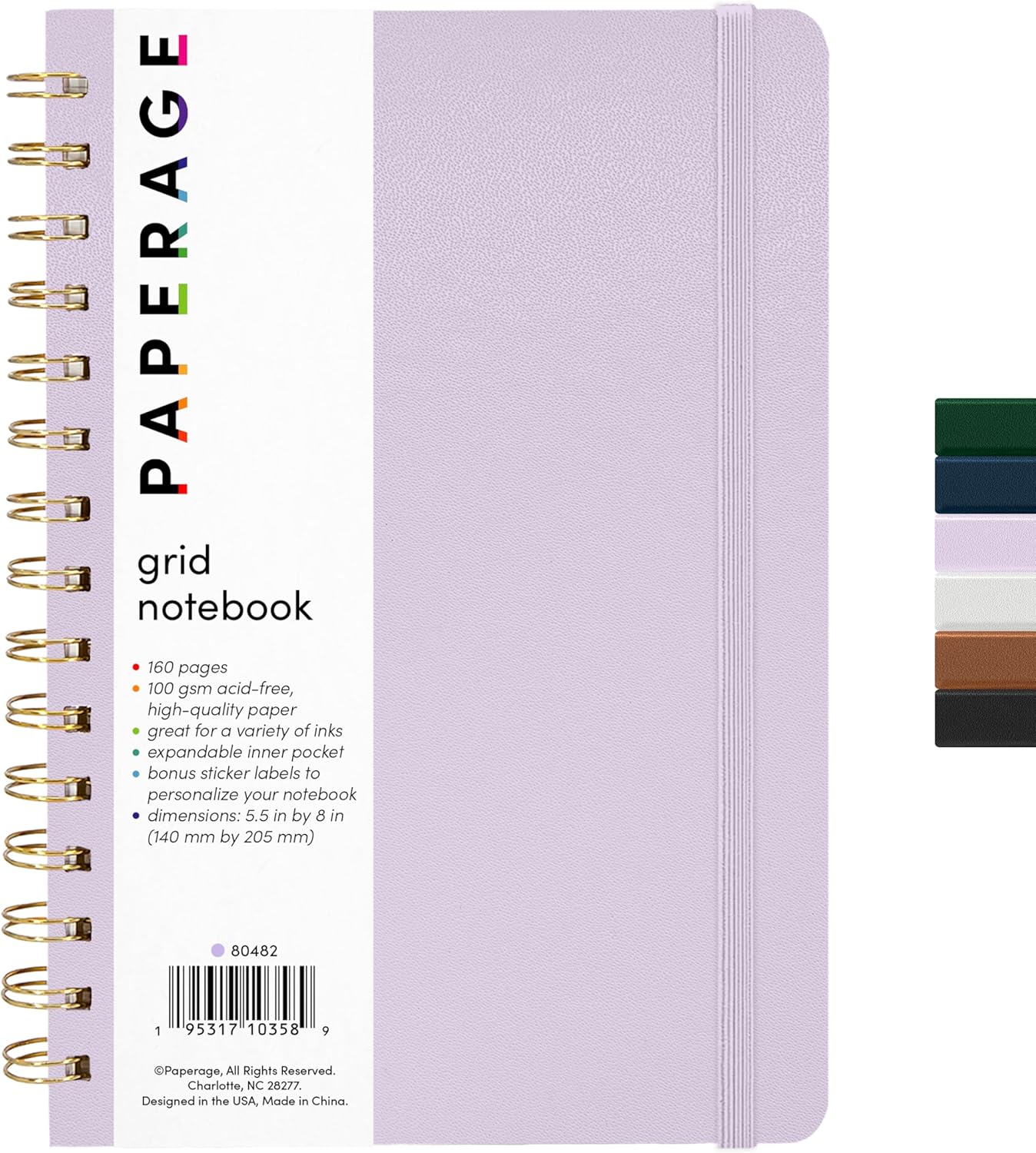 Amazon.com : PAPERAGE Graph Paper Spiral Notebook & Journal, (Lavender ...