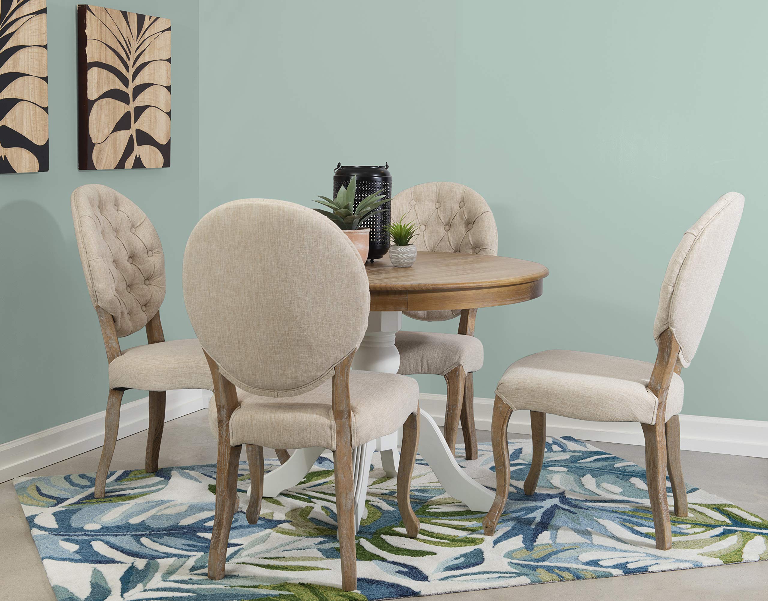 Linon Natural and White 2 Tone Pedestal Dining Harris Table