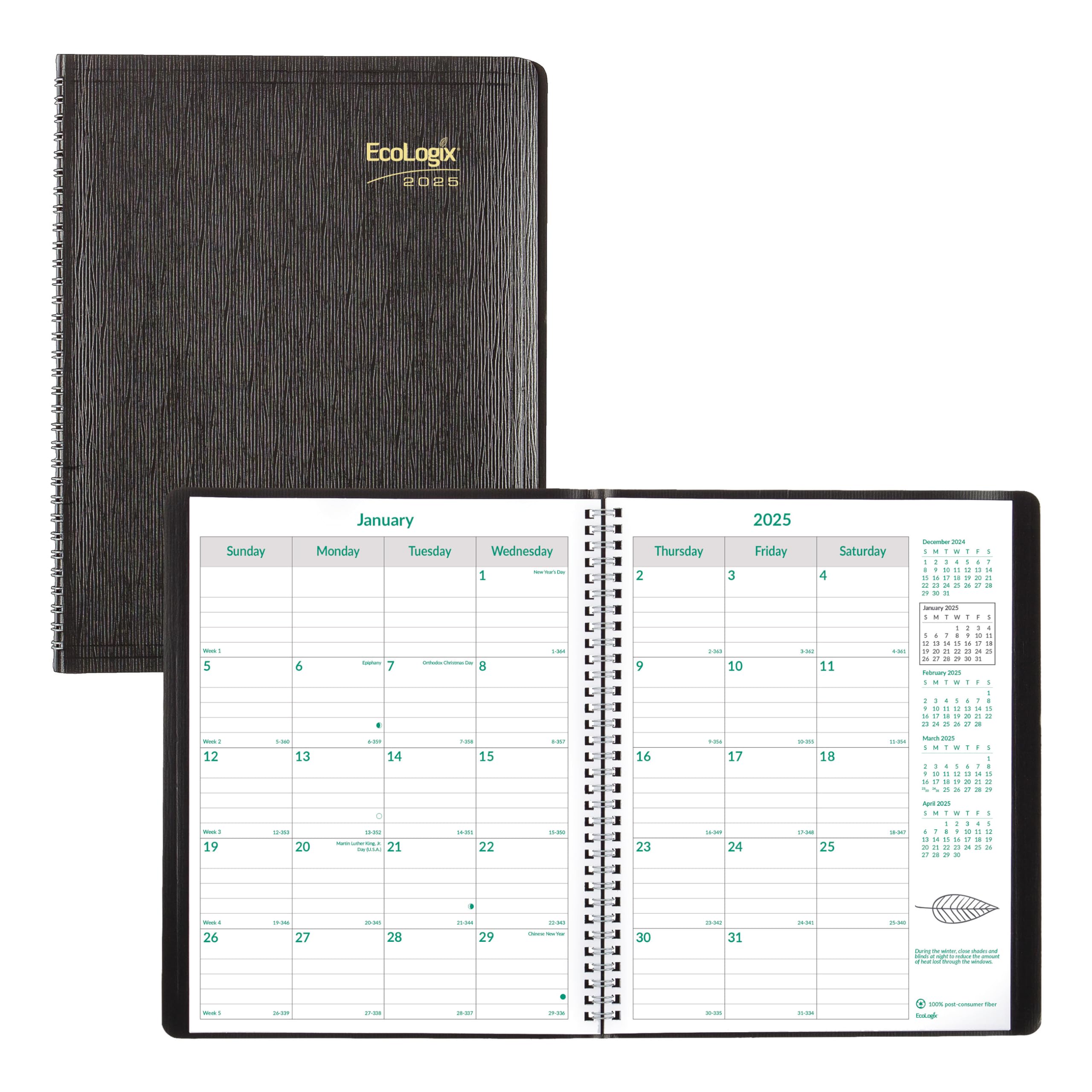 Brownline® 2025 EcoLogix® Monthly Planner, 14 Months, December 2024 to ...