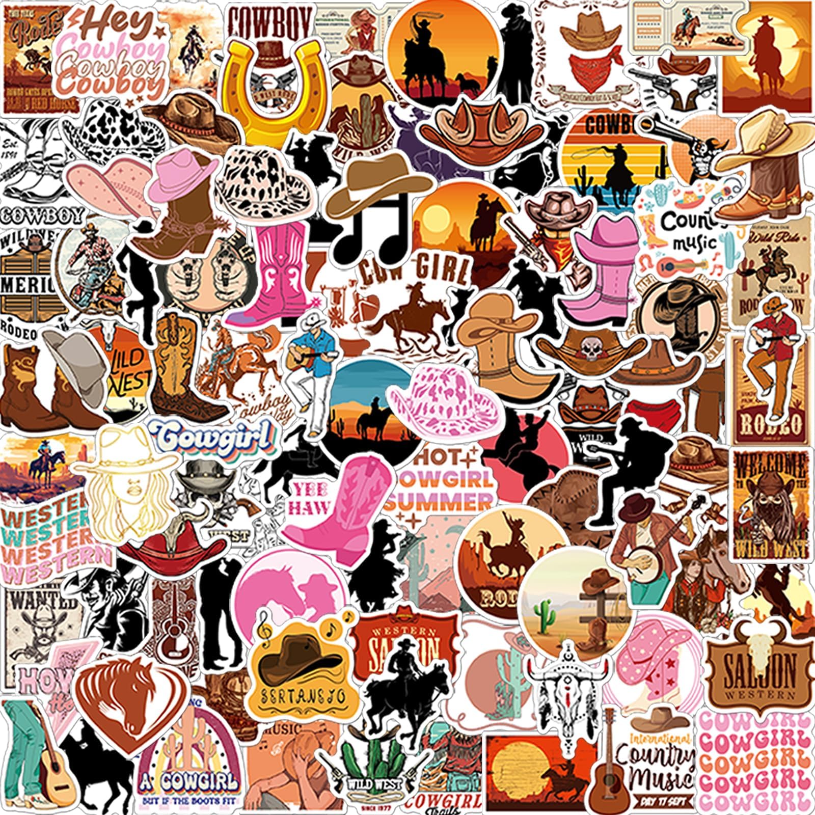 Amazon.com: Pink Glitter Cowgirl Hat Sticker Vinyl Waterproof Sticker ...
