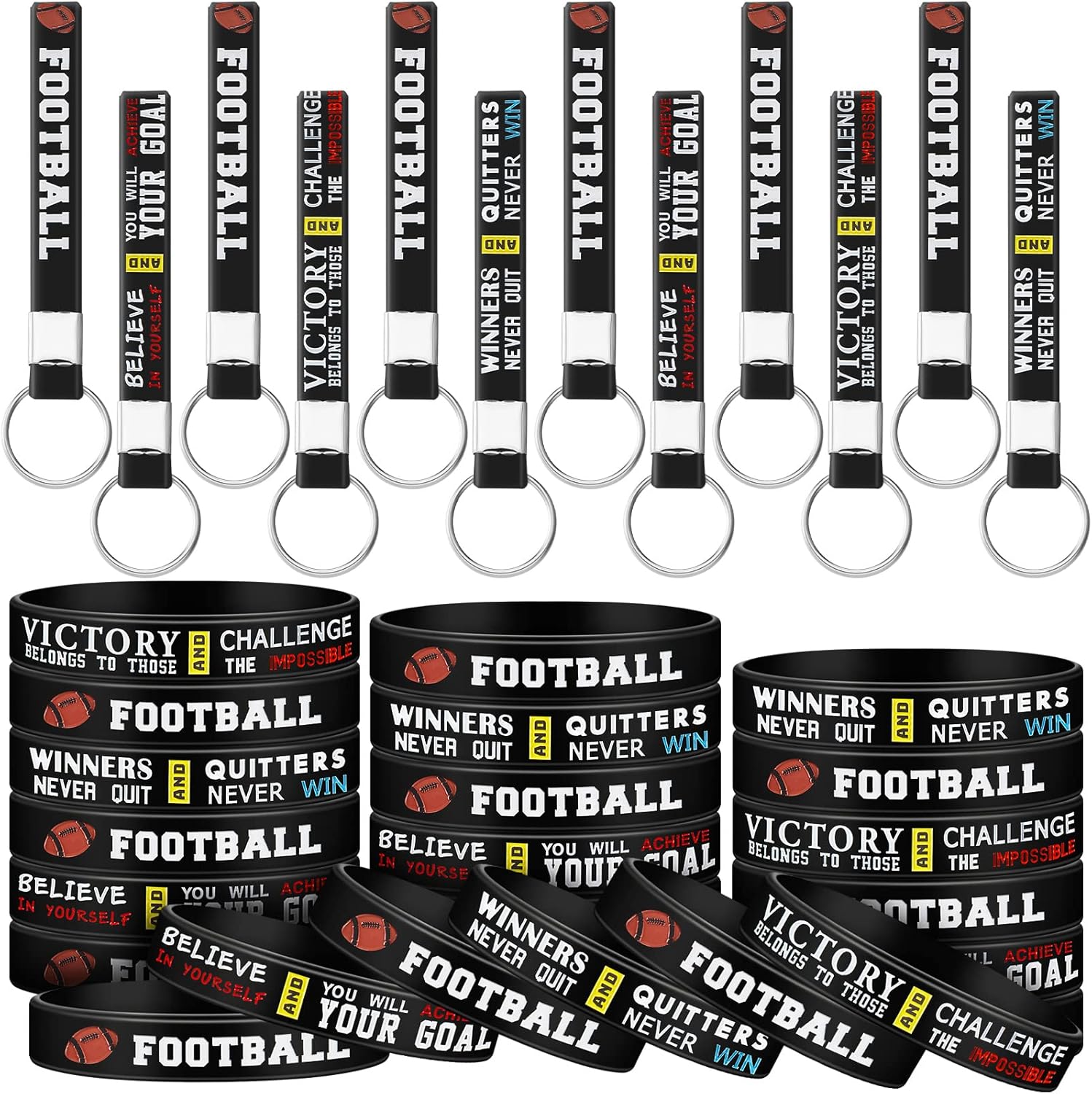 Amazon.com: 24 Pcs Football Silicone Keychains with Motivational Quotes ...