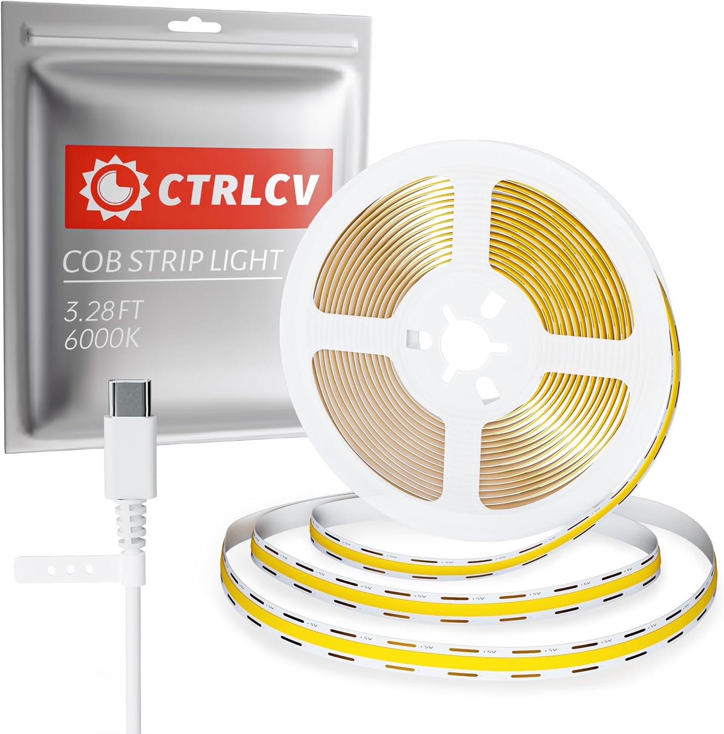 Amazon.com: CtrlCV USB-C Type C COB LED Strip - Flexible 8mm Hidden DC 5V LED Tape, 300 LEDs/m ...
