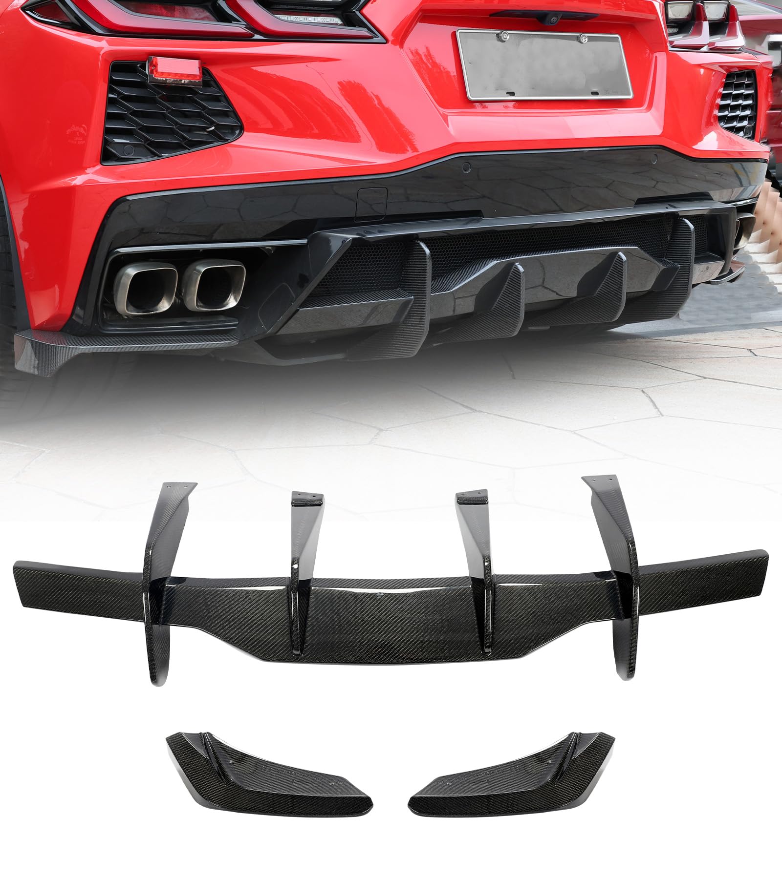 Amazon.com: NUBEHONE Upgrade C8 Carbon Flash Rear Bumper Diffuser Fit ...