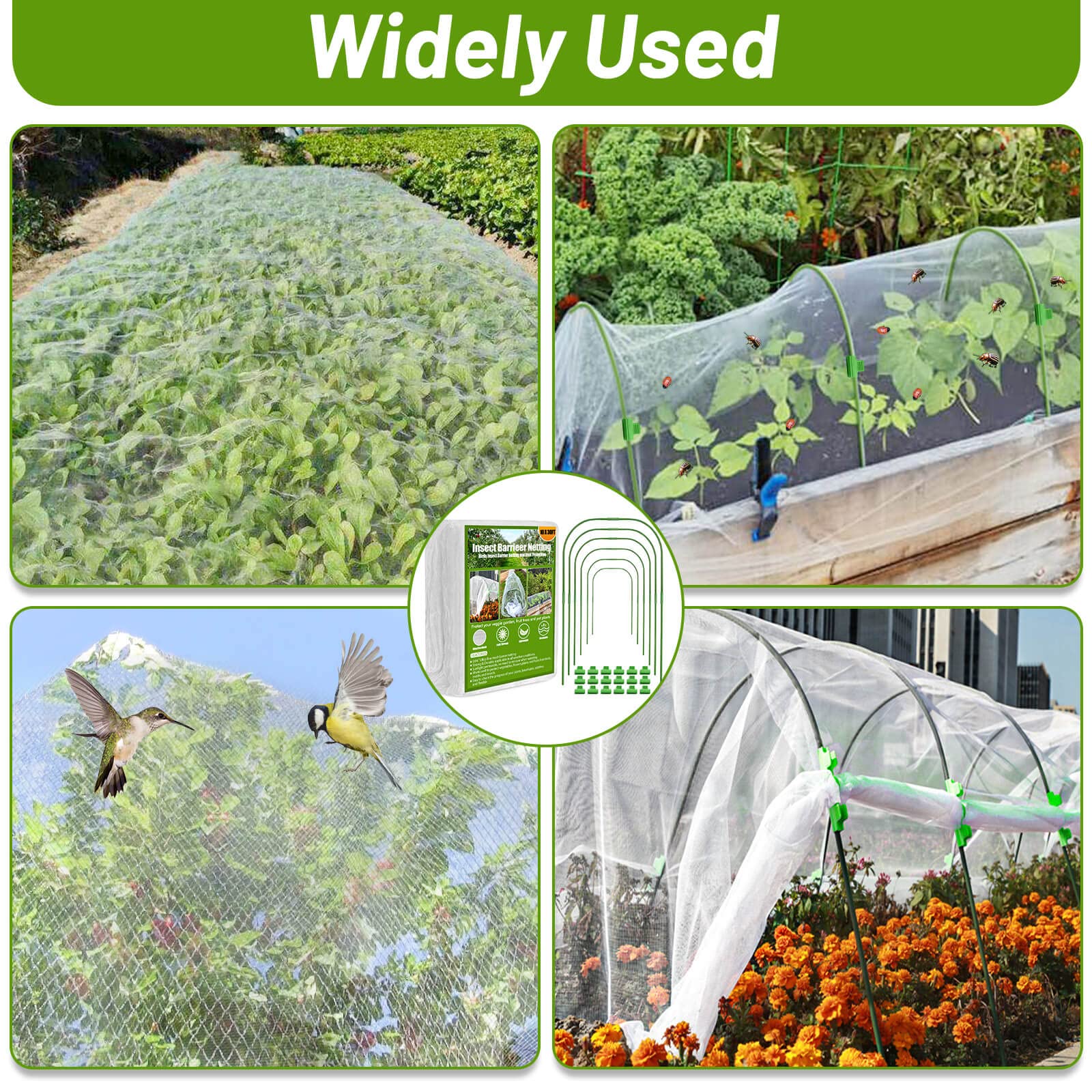 Cludoo 63pcs Garden Mesh Netting Kit,10x30 ft Plant Covers Garden Netting with 6 Sets Garden ...