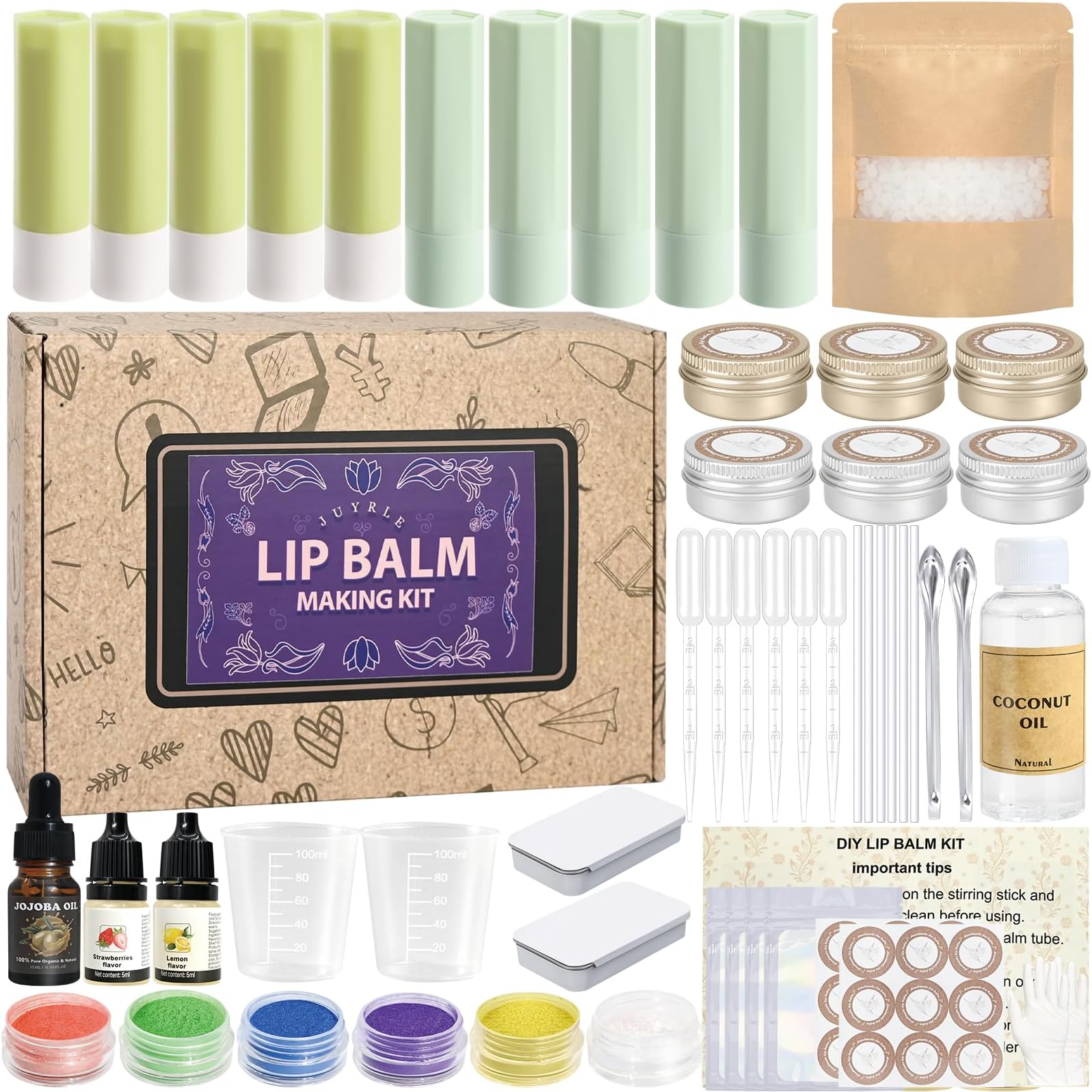 Amazon.com : JUYRLE Lip Balm Making Kit- Coconut Lip Gloss Kit with ...