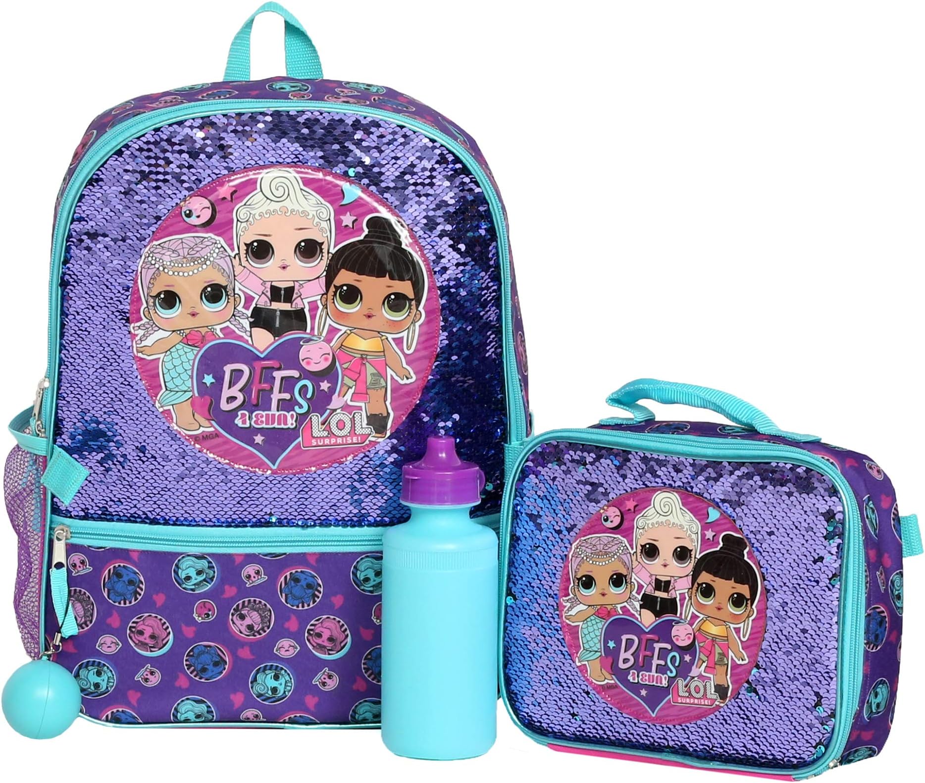 Amazon.com | Disney Princess 4 Piece Backpack Set, Flip Sequin 16 ...