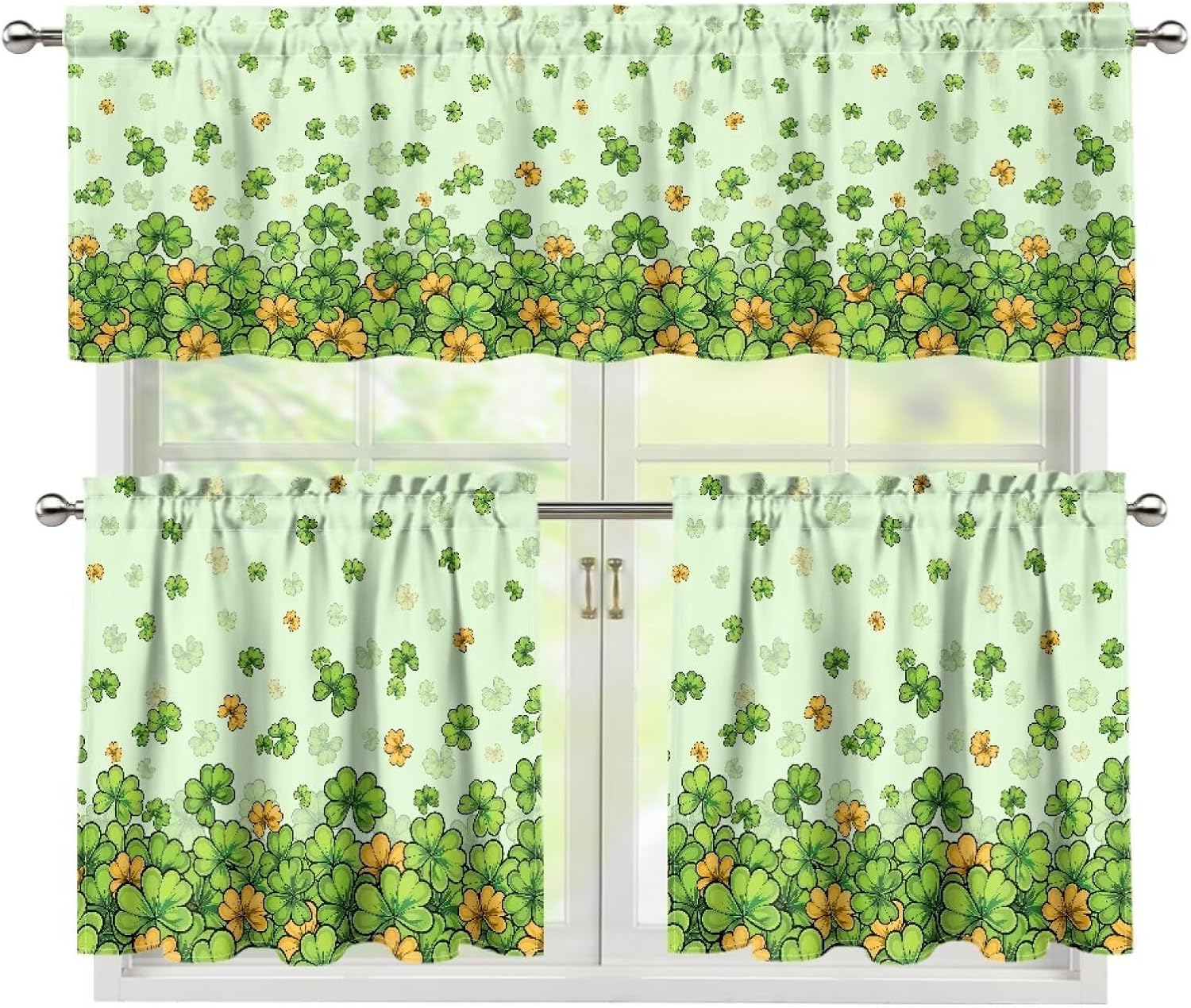Amazon.com: CREAMIC Green Leaves Kitchen Curtains and Valances Set ...