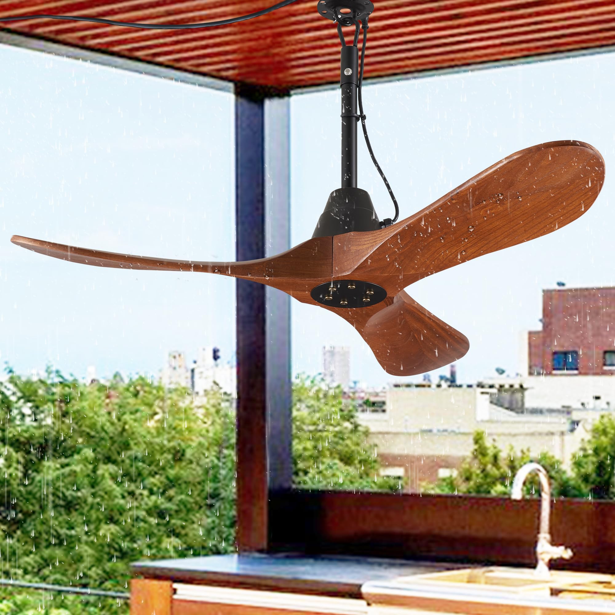 3 Blades Wood Outdoor Ceiling Fan no Light for Patios, Farmhouse Rustic ...