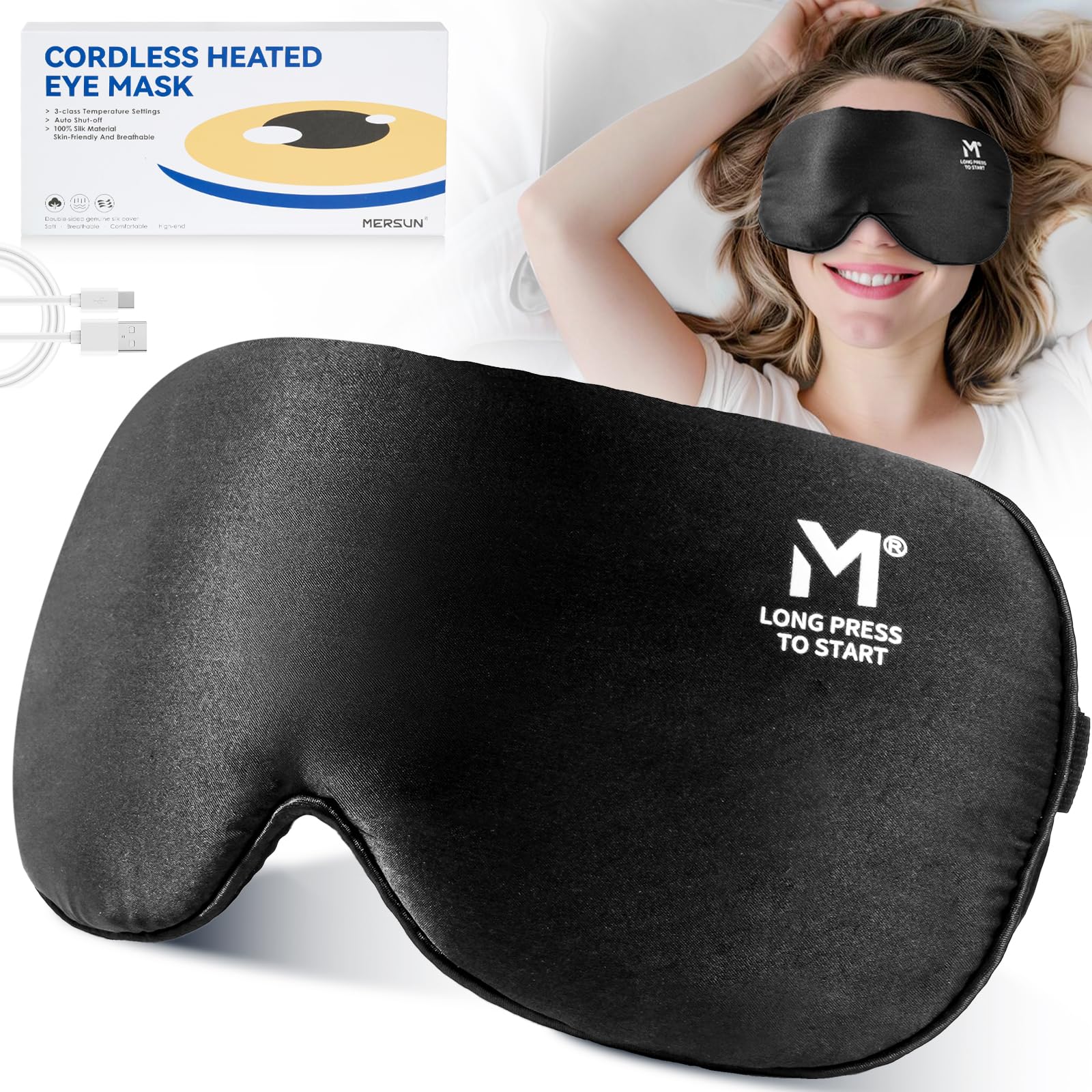 Amazon.com: Silk Cordless Heated Eye Mask, Washable Heat Eye Compress ...