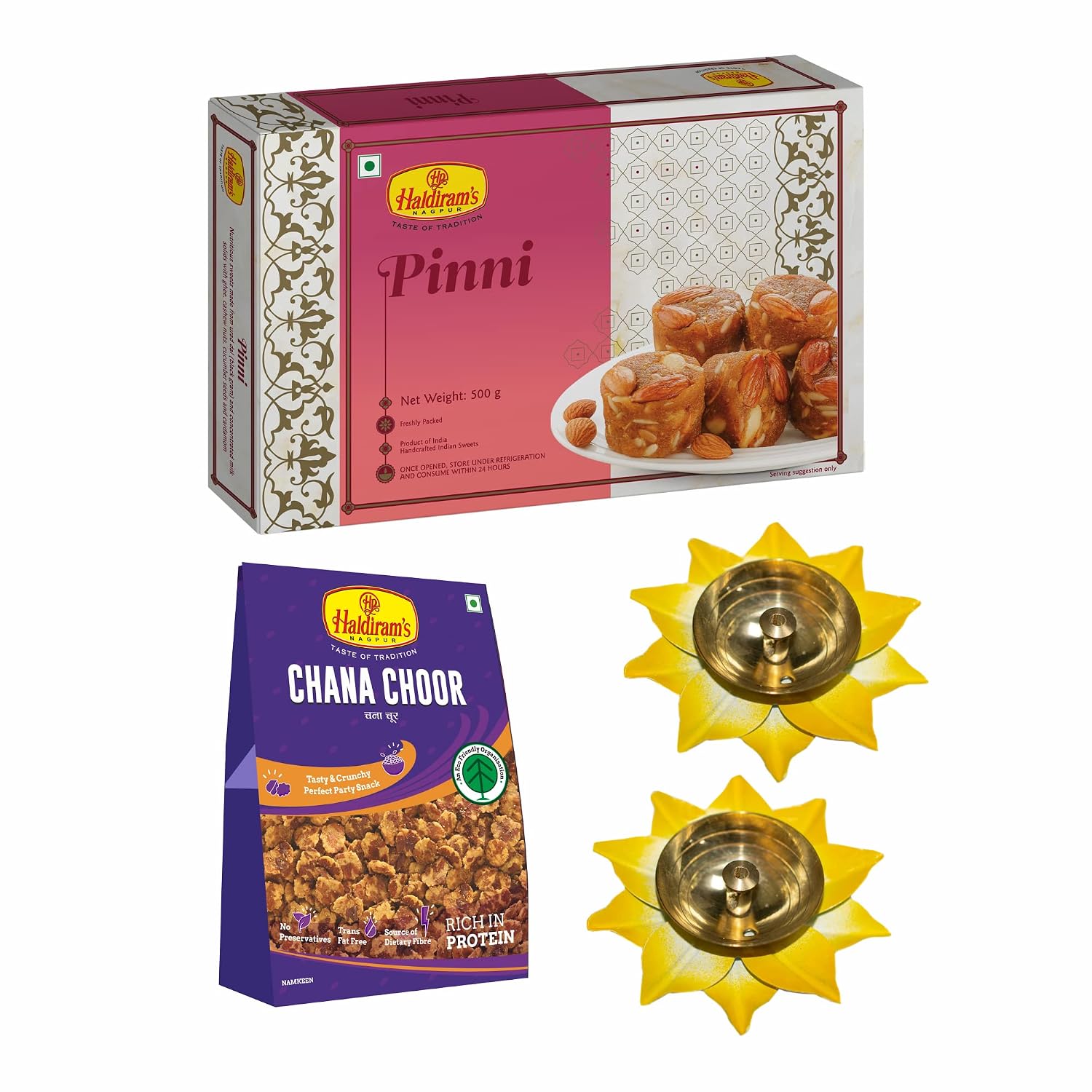 Haldiram's Nagpur Pinni 500g, Chana Choor 200g with 2 Small Diya ...