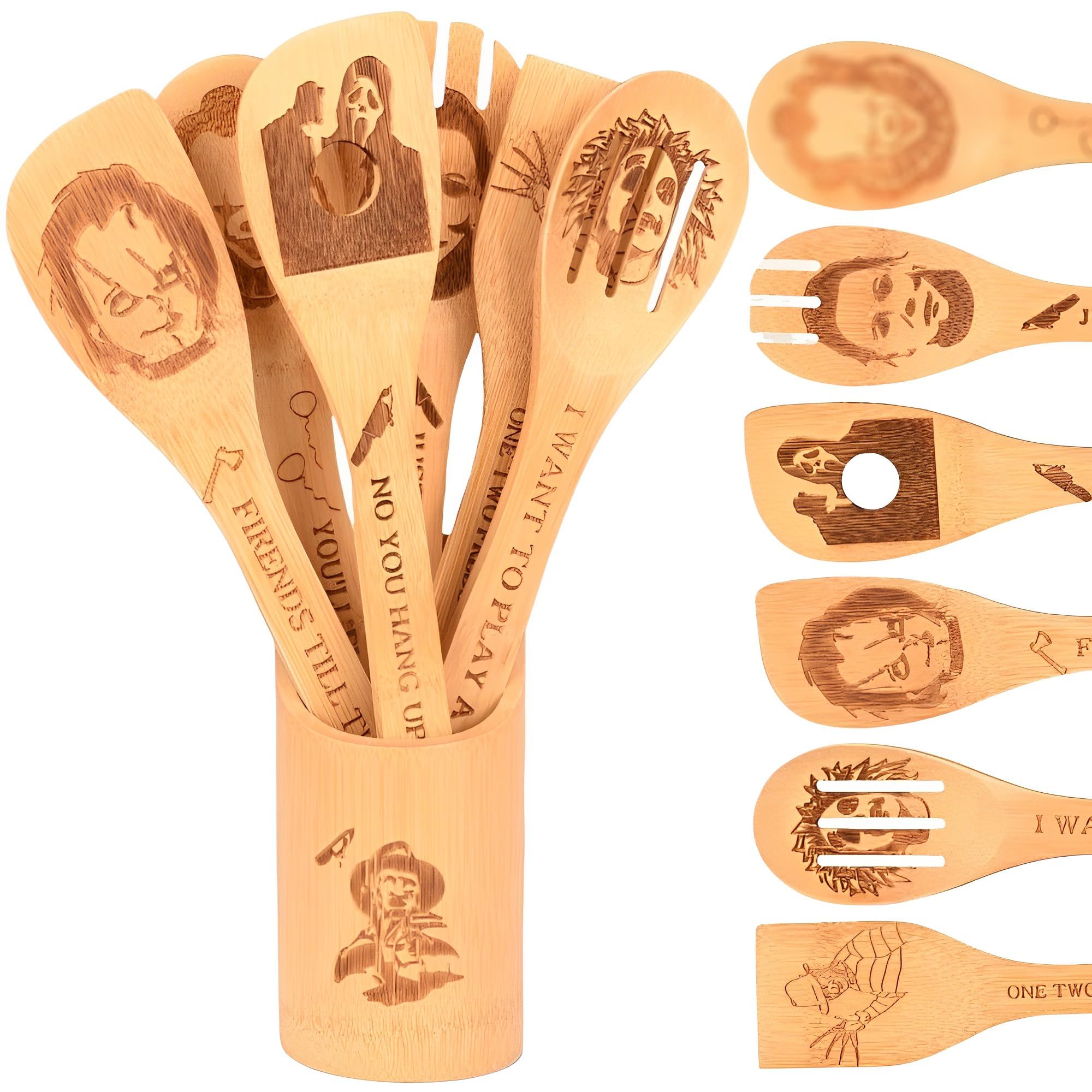 Amazon.com: Wooden Spoons for Cooking Sets of 7 Pieces,Character Bamboo ...