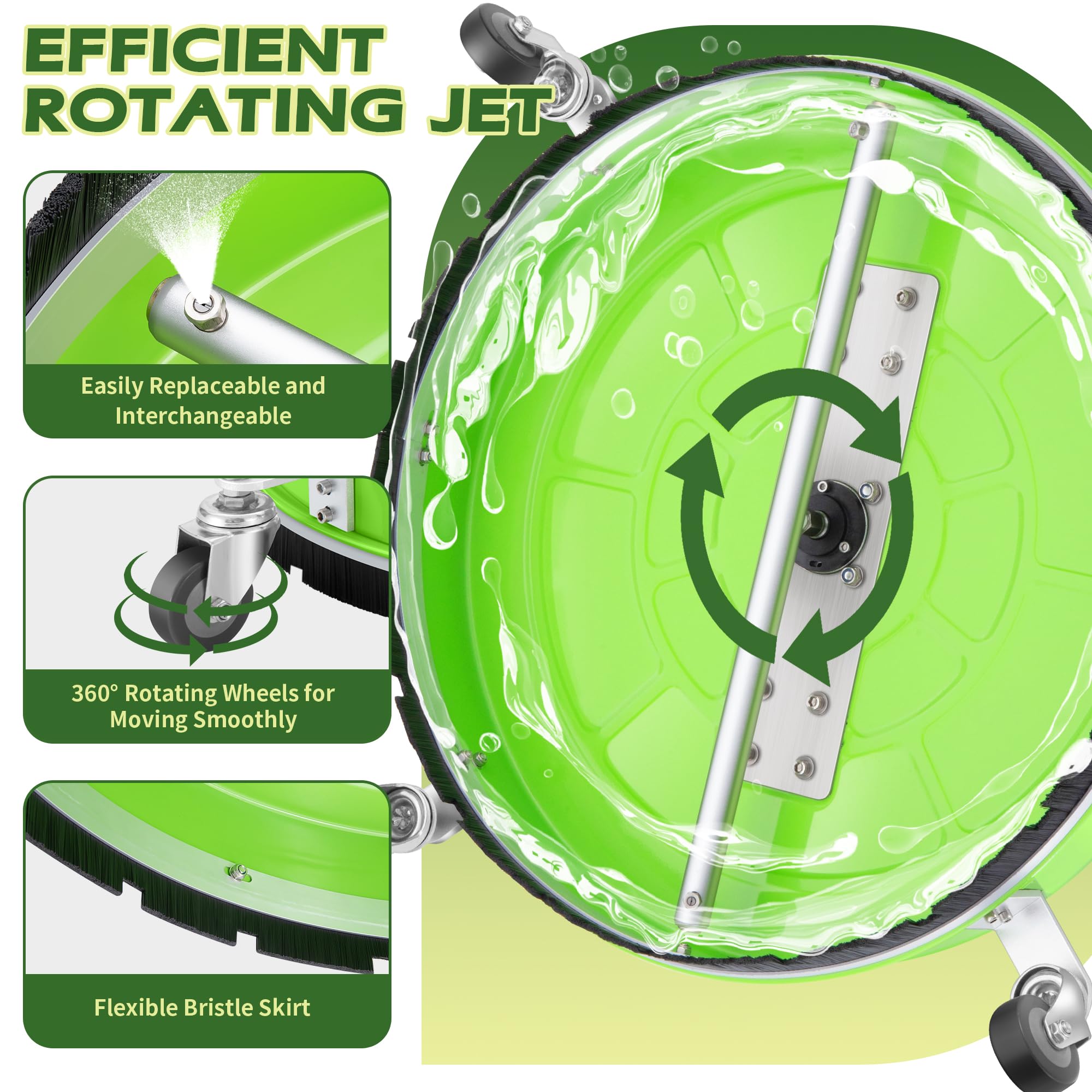 30" Pressure Washer Surface Cleaner with 4 Wheels - Coated Green Dual ...