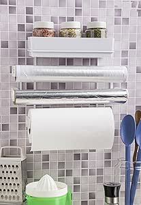 Porta Temperos Condimento Suporte de Parede + Compartimento 3 Rolos ...