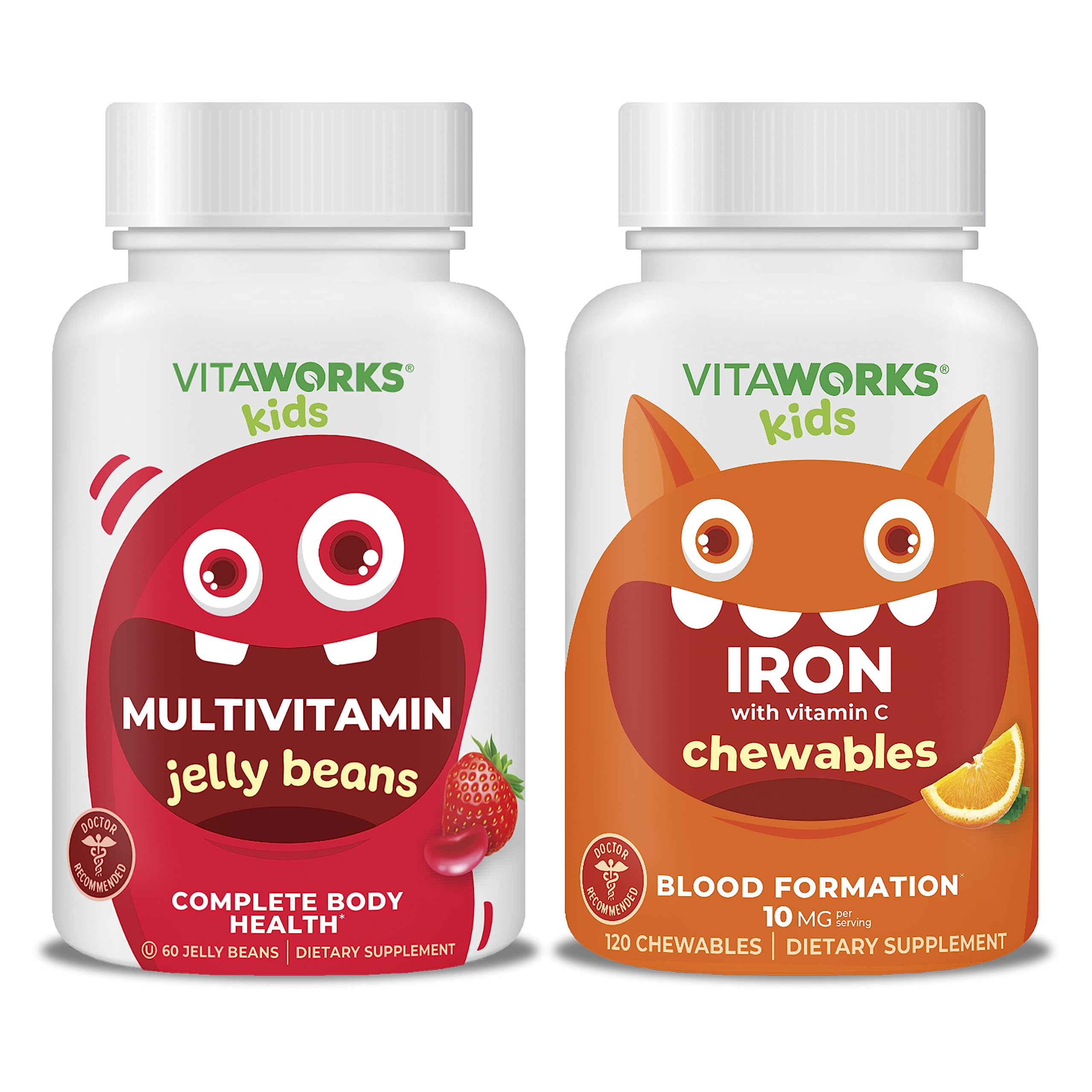 Amazon.com: VitaWorks Kids Multivitamin Jelly Beans + Iron 10mg + Vitamin C Chewables Bundle ...