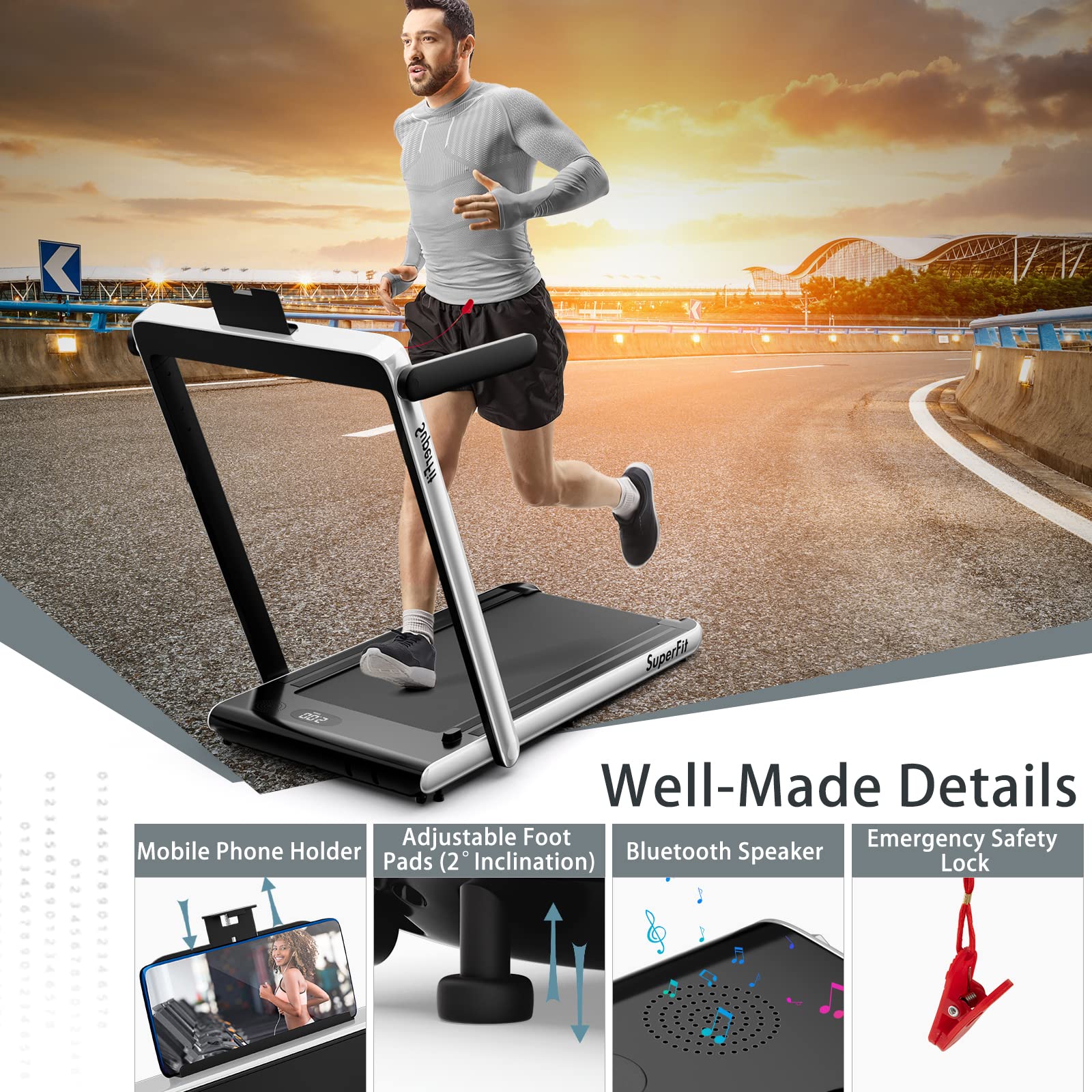 Goplus 2 in 1 Under Desk Treadmill, 2.5HP Superfit Folding Treadmills ...
