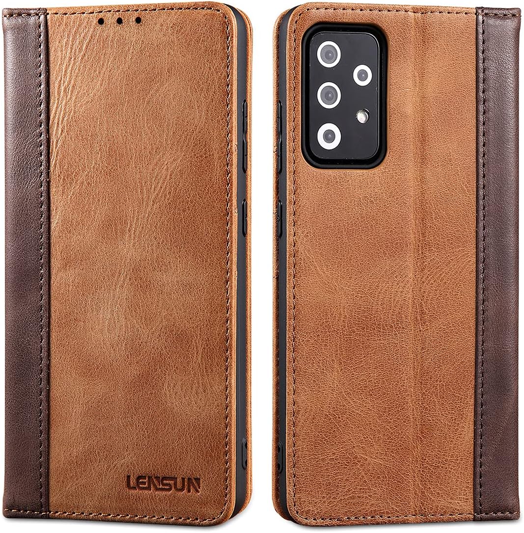 LENSUN Coque Samsung Galaxy A52,Étui Housse Cuir Véritable pour Galaxy ...