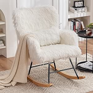 Amazon.com: NIOIIKIT Nursery Rocking Chair, Faux Fur Upholstered Glider ...