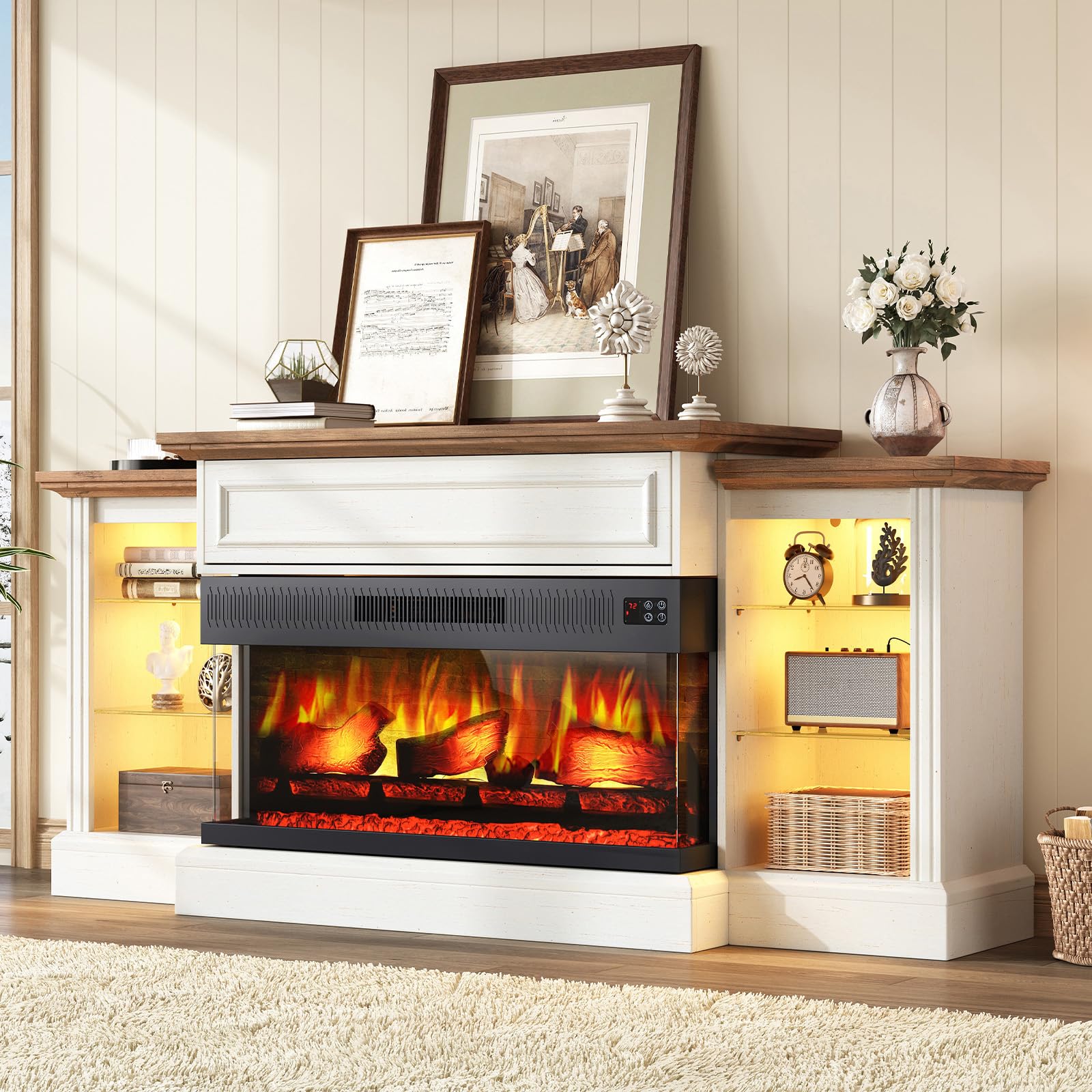 Amazon.com: LUXOAK 70" Fireplace TV Stand with 36" 3-Sided Glass ...