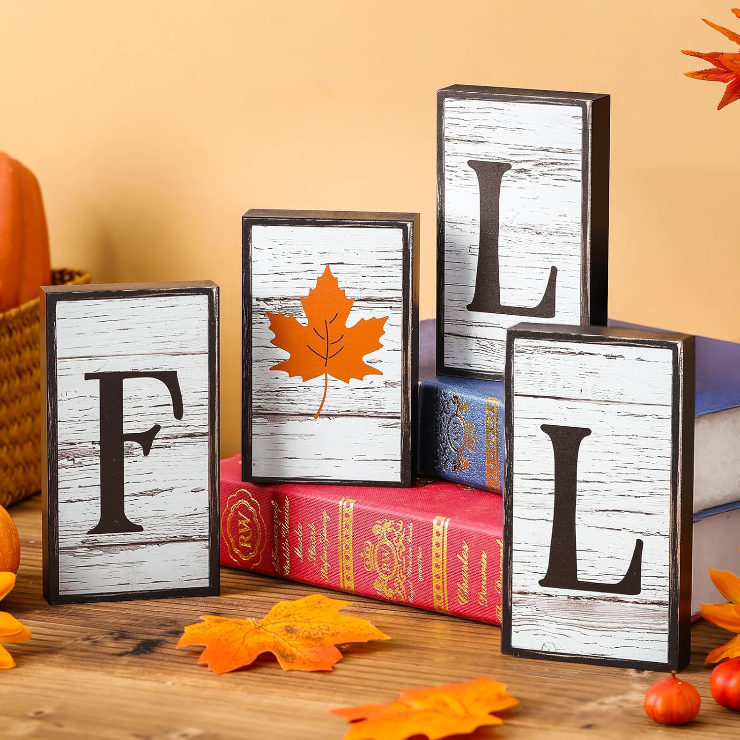 Amazon.com : 4PCS Fall Wooden Blocks Signs, Autumn Farmhouse Wooden ...