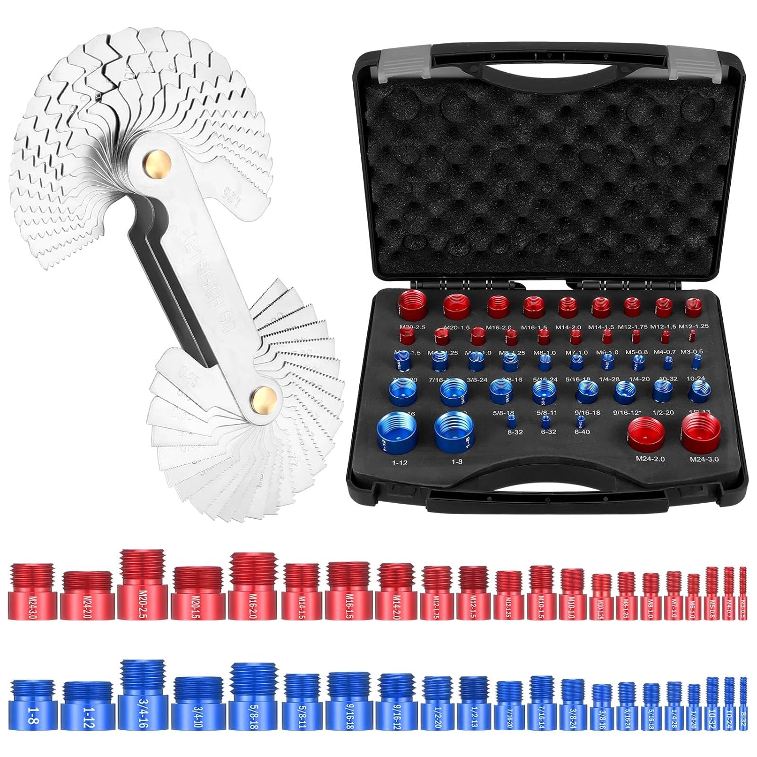Tandefio 44 Pcs Nut and Bolt Size Gauge Red Blue, Metric Imperial US ...