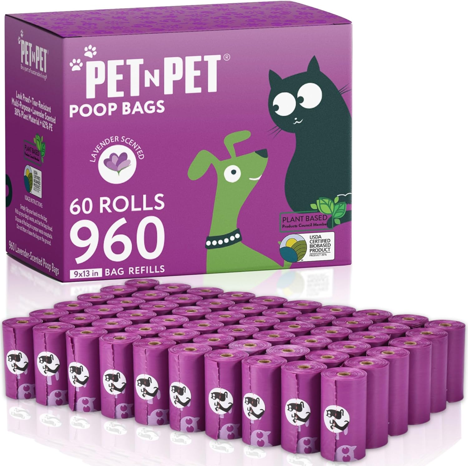 Amazon.com : Pet N Pet Poop Bags for Dogs, 960 Counts Lavender Scented ...