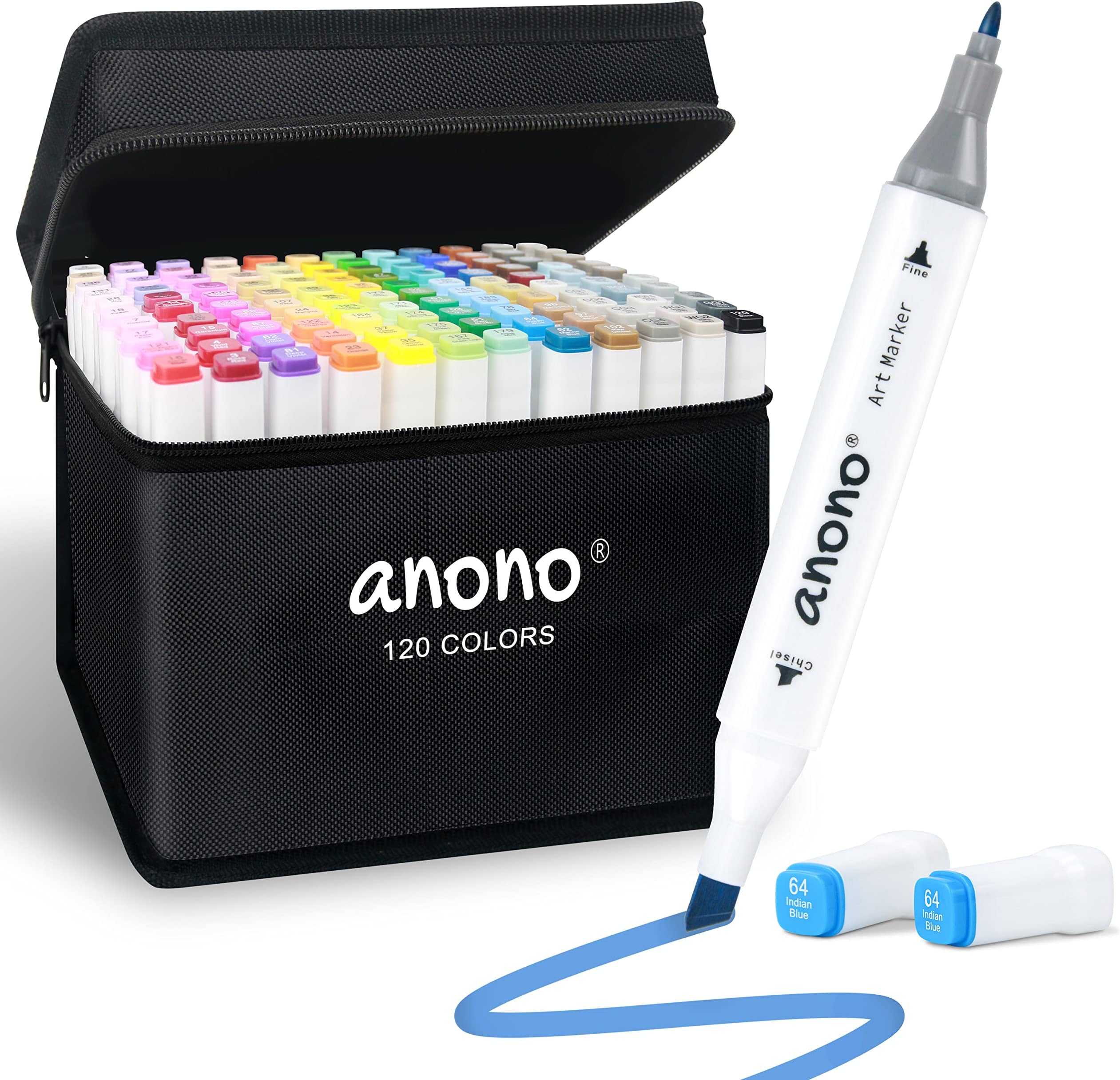 Amazon.com: anono 120 Colors Alcohol Marker Dual Tip Marker Permanent ...