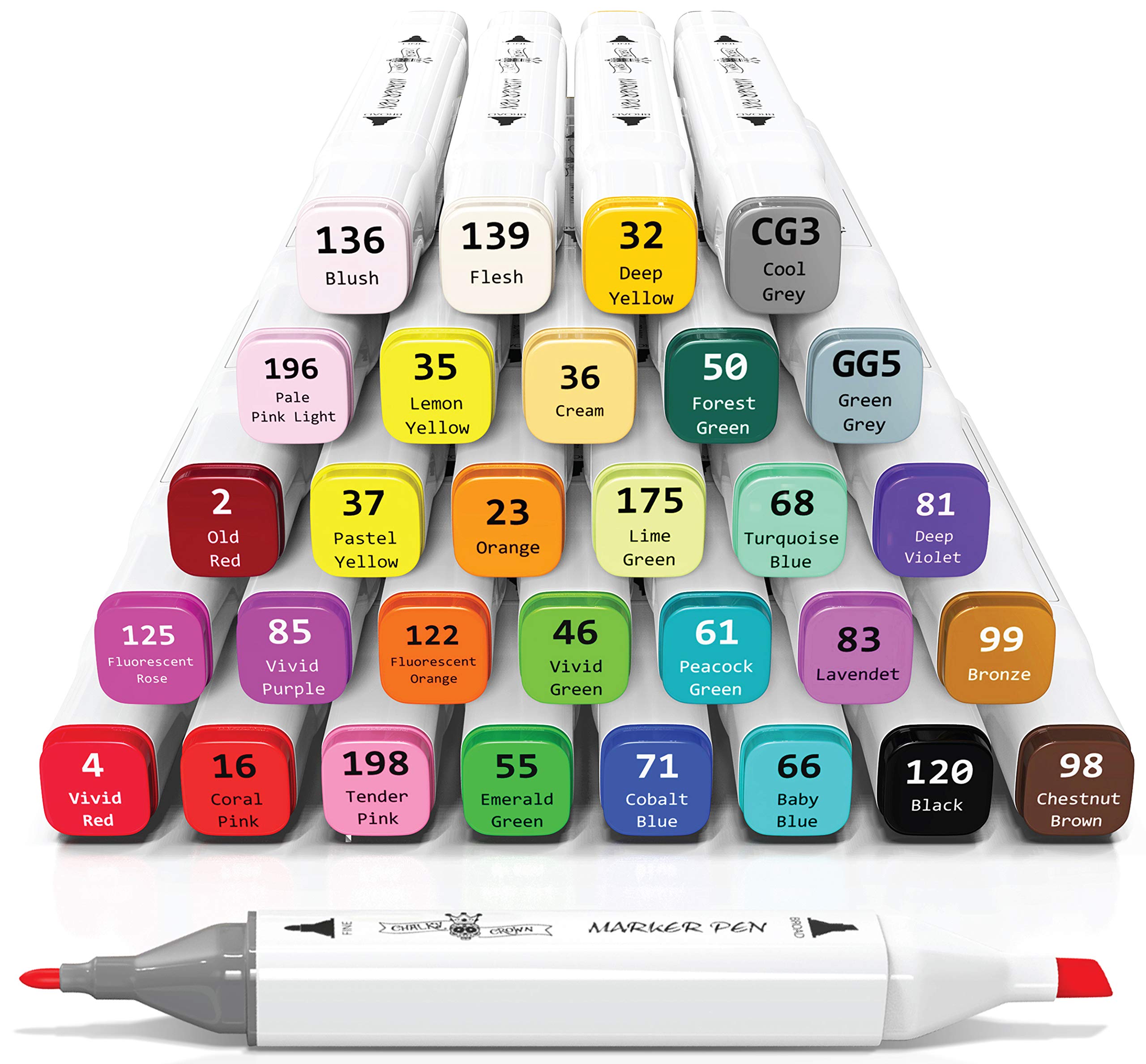 Buy Chalky Crown 30 Pack Dual Tip Alcohol Markers Dual Tip Sketch ...