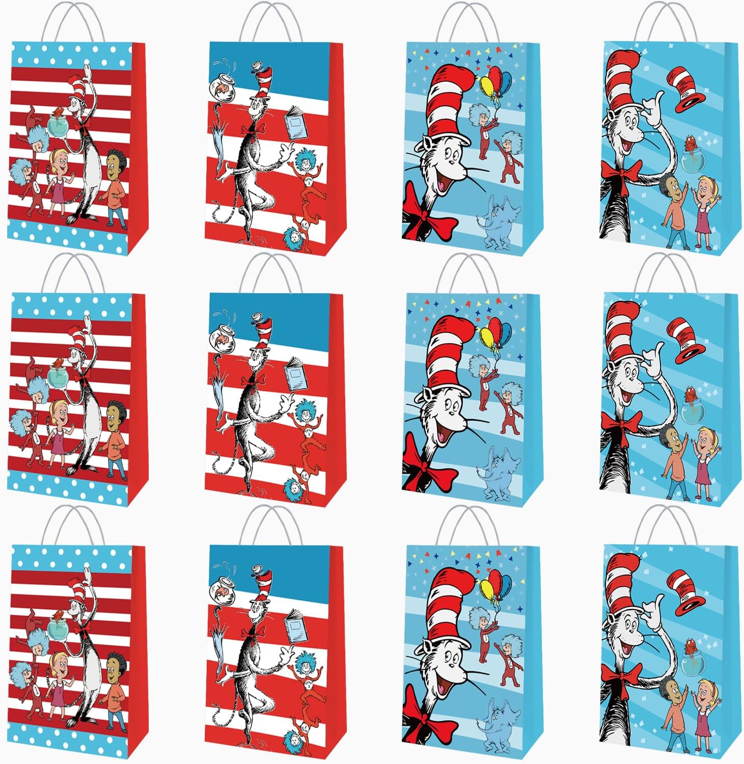 Amazon.com: Generic 12 Pcs Dr Party Seuss Paper Gift Bags, 4 Styles ...