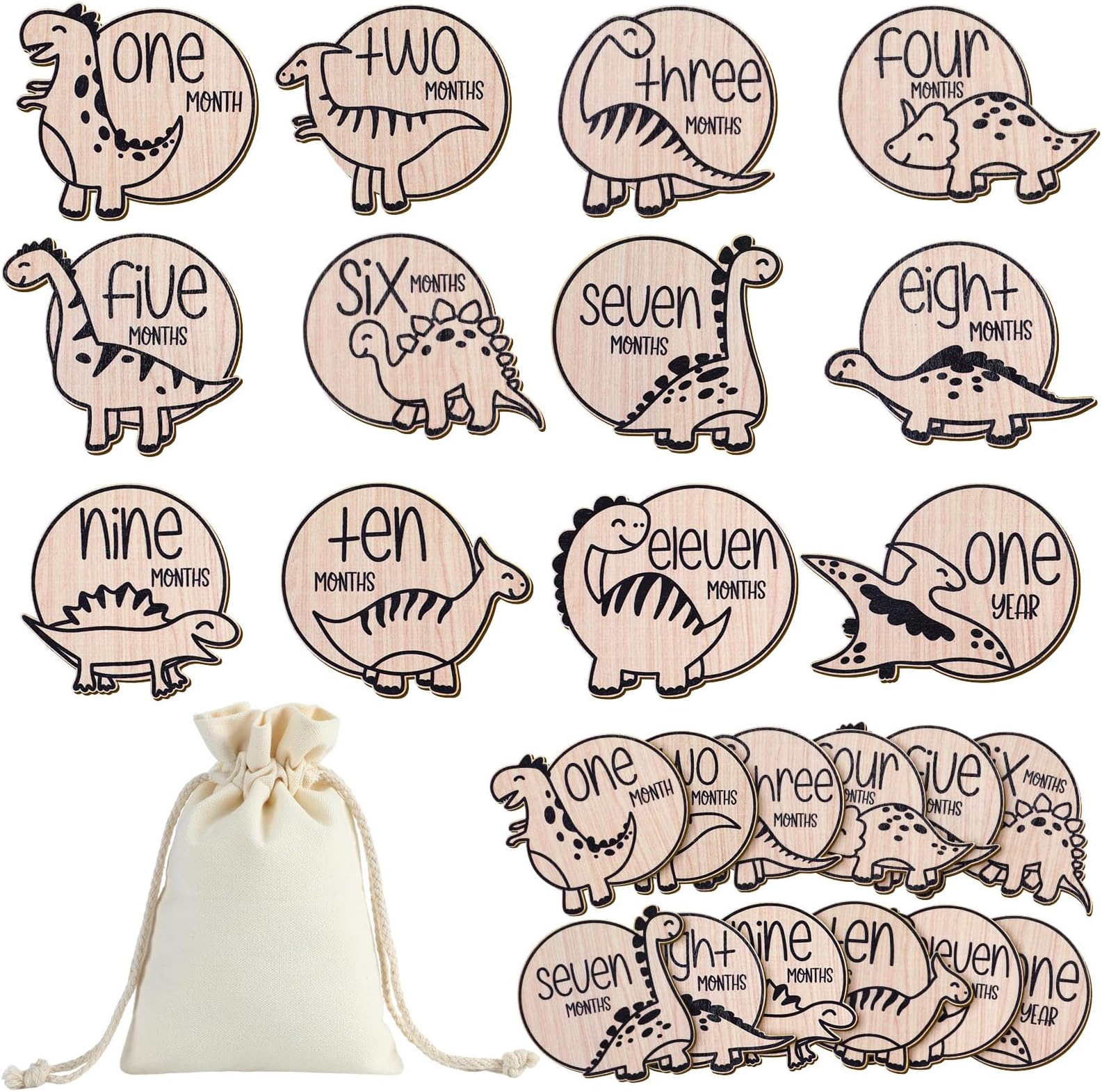 Amazon.com: Wesiti 12 Pcs Wooden Baby Milestone Cards with Linen Bag ...