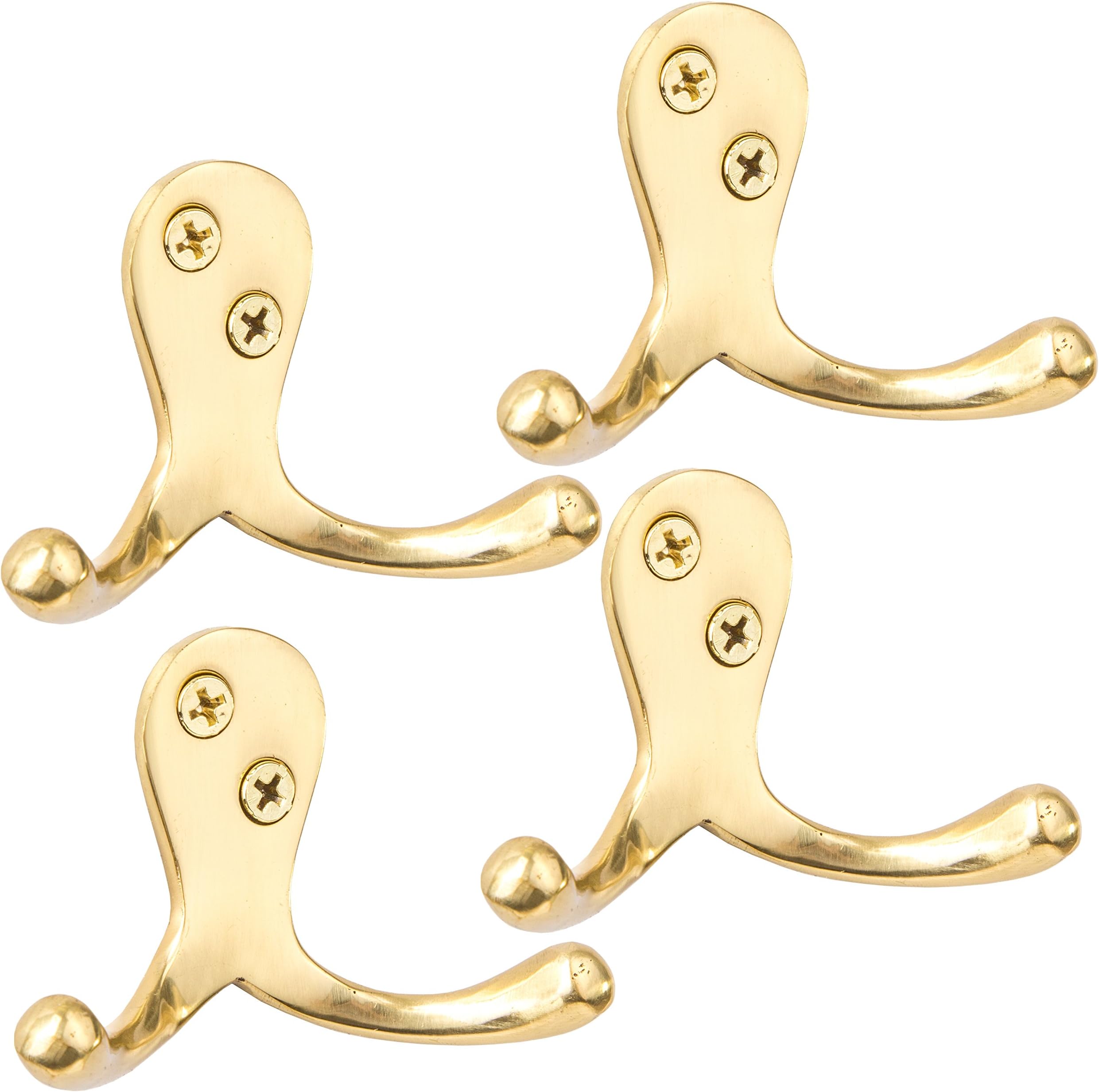 2 Pack of Brass Double Coat Hooks Door & Wall Robe Dress Garment ...