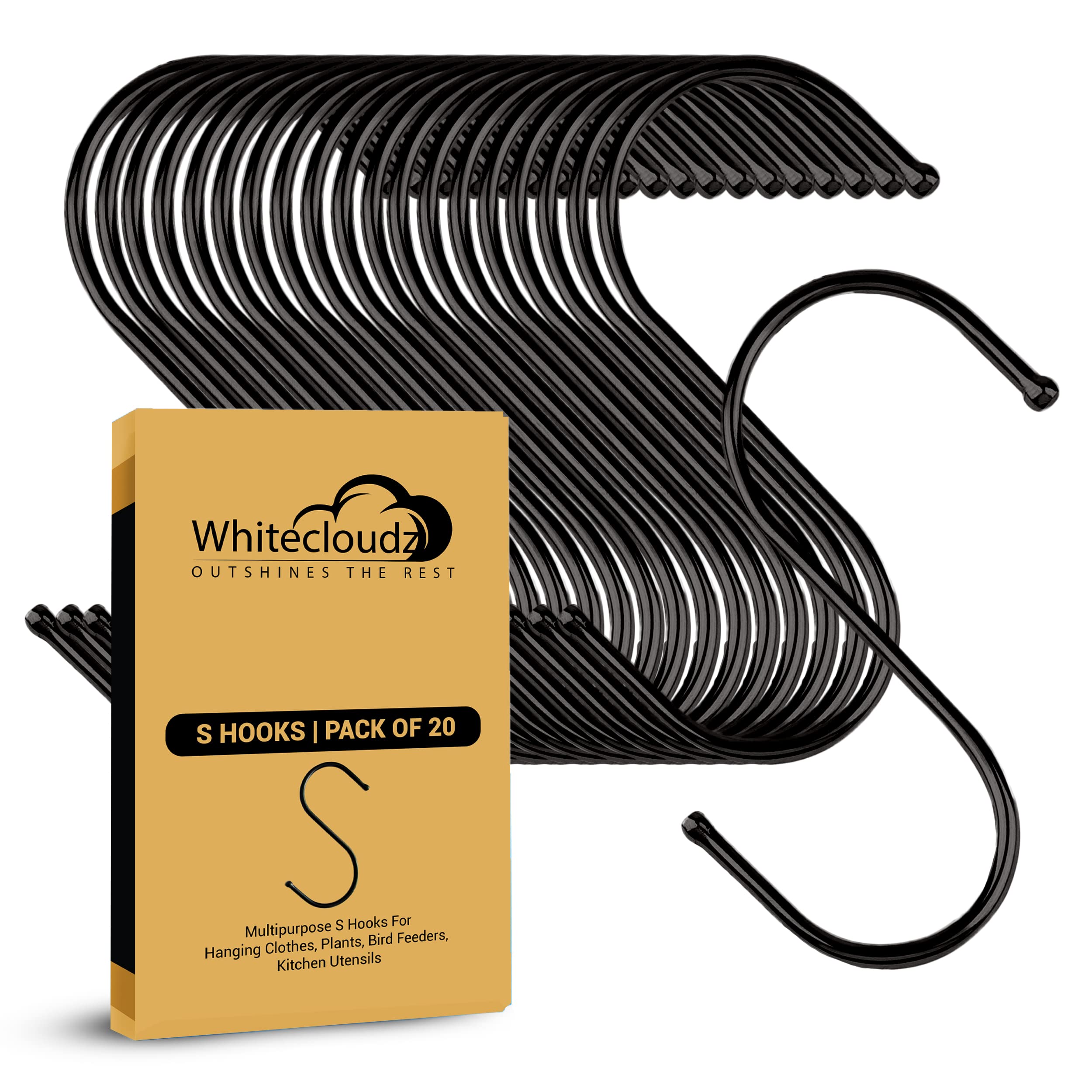 Snapklik.com : 20-Pack Black S Hooks For Hanging Plants, Metal S Hooks ...
