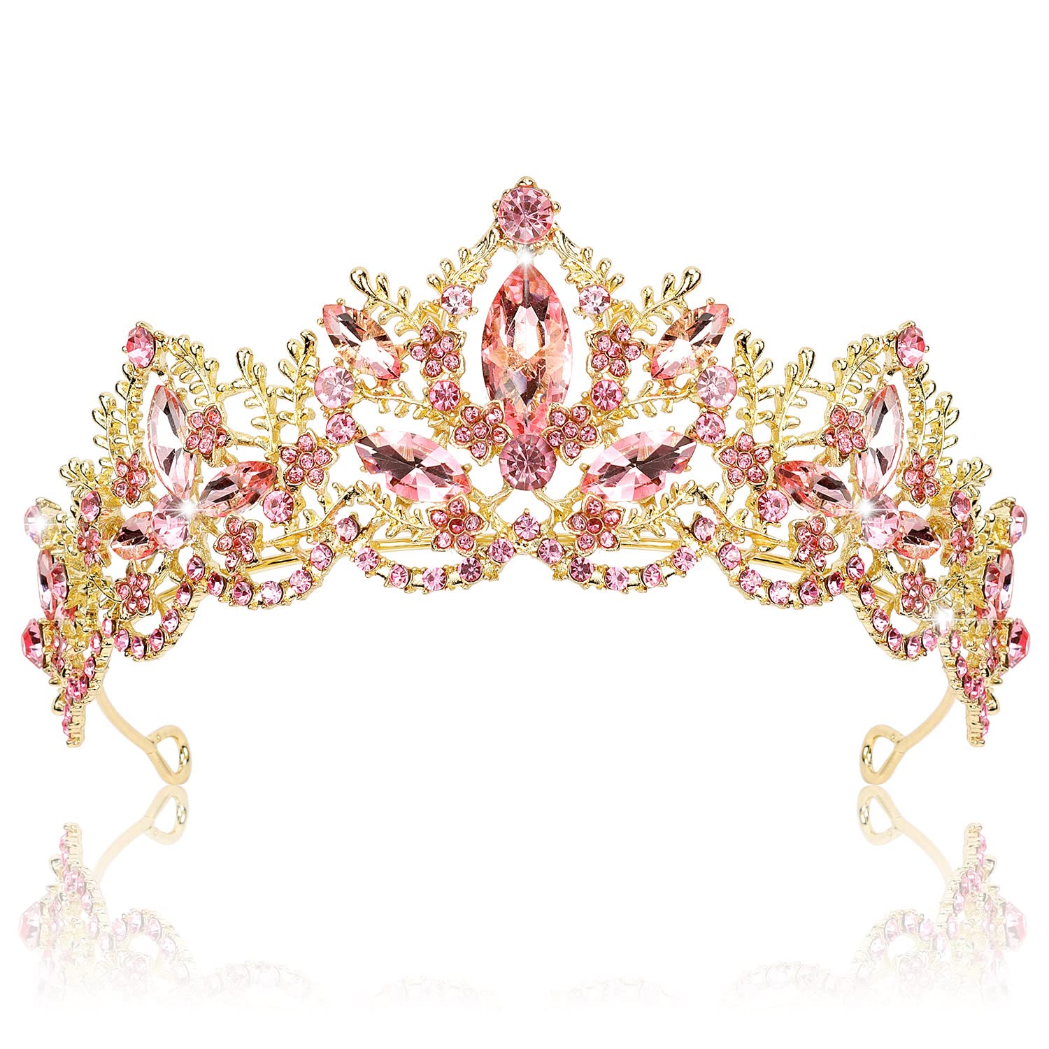 Amazon.com: Exacoo Pink Tiara for Women Gold Crown for Girls Wedding ...